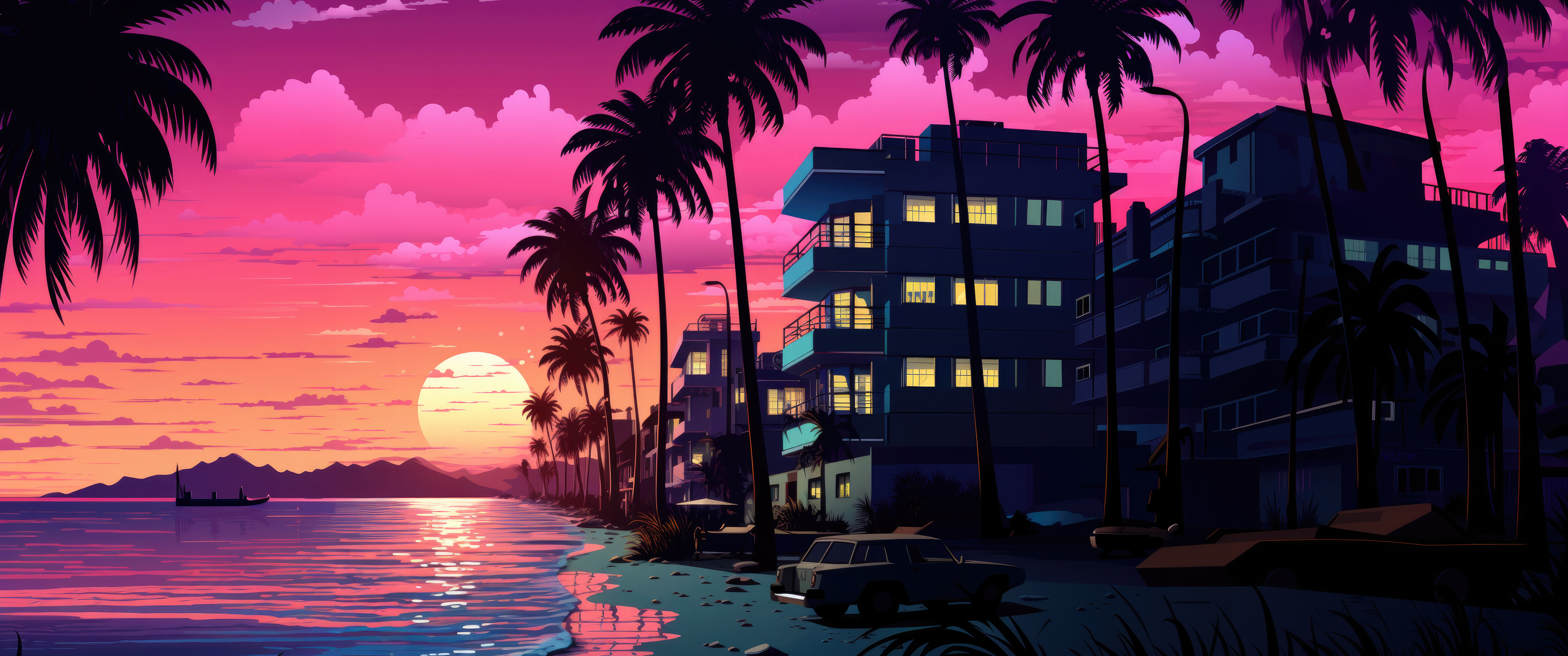 3440x1440 Hues Of Miami Sunset Glow UltraWide Quad HD 1440P ,HD 4k ...