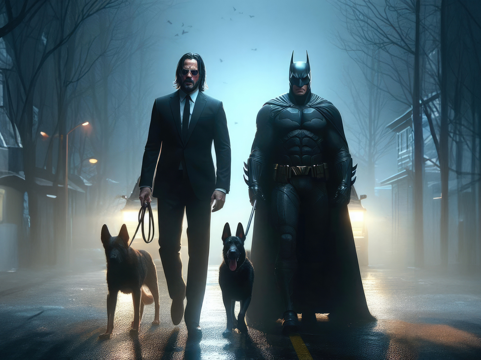 1600x1200 John Wick And Batman Dog Walking Adventure Wallpaper ...