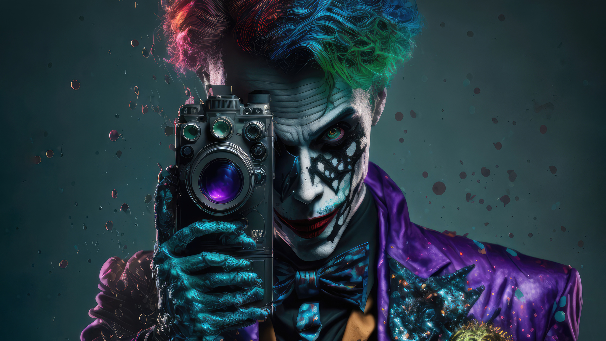 2048x1152 Joker Colorful With Tattos And Camera Wallpaper,2048x1152 ...