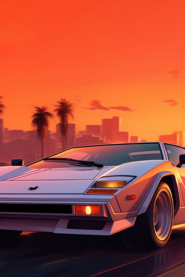 640x960 Lamborghini Sunset Glow Retro iPhone 4, iPhone 4S ,HD 4k ...