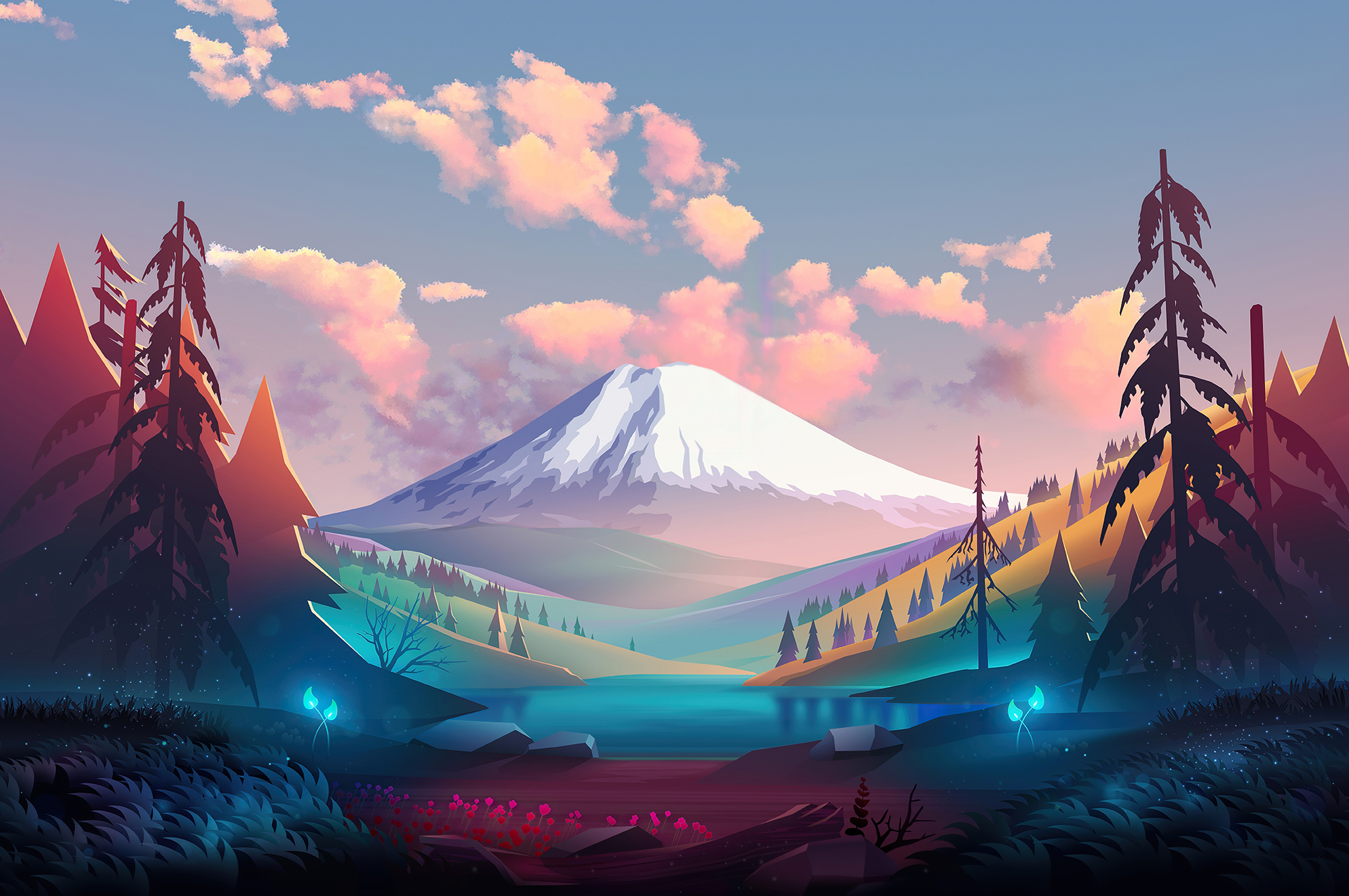 2560x1700 Landscape Trees Mountains Clouds Digital Art Chromebook Pixel ...