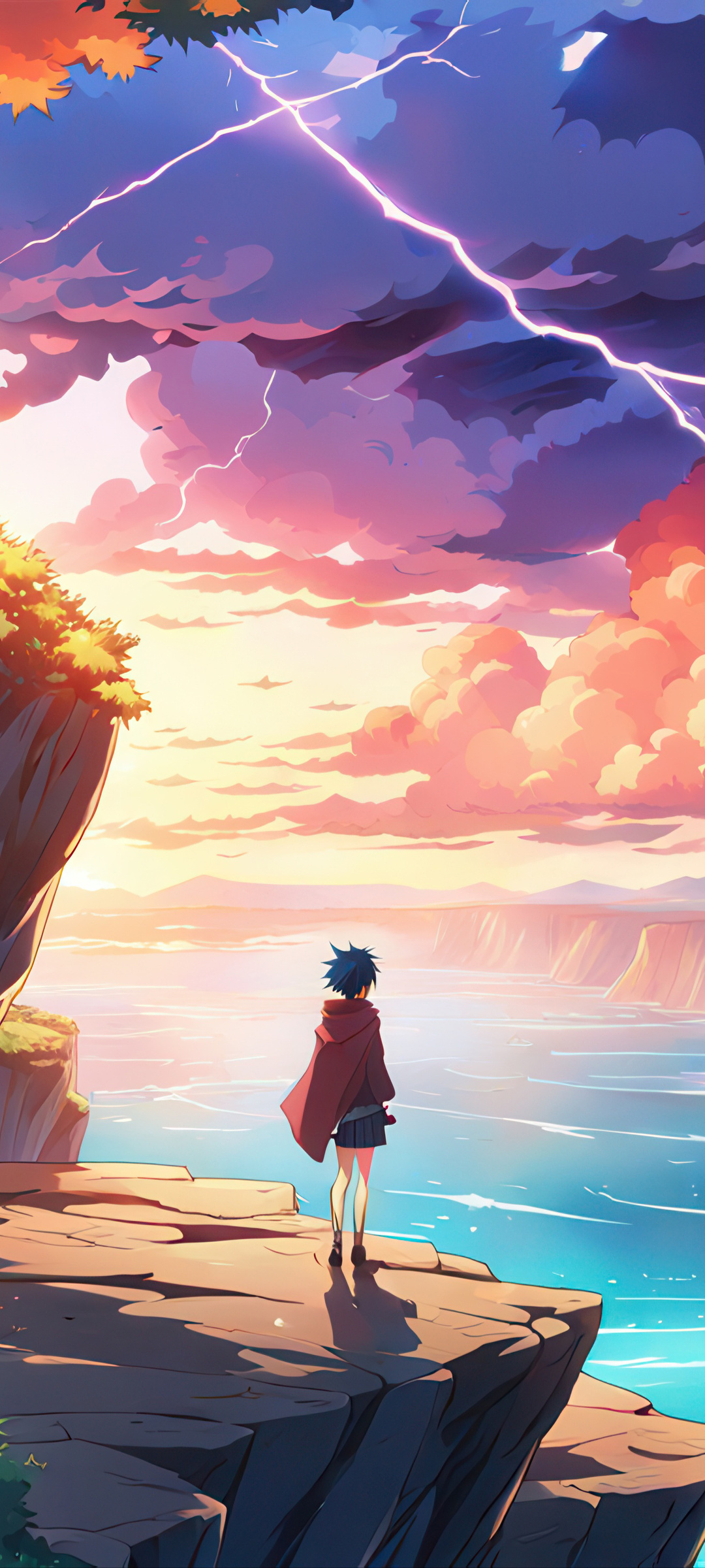 1080x2400 Lightning Thunder Above Coastal Cliffs Google Pixel 7 ,HD 4k ...