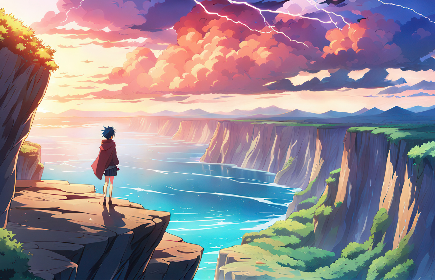 1400x900 Lightning Thunder Above Coastal Cliffs Wallpaper,1400x900 ...