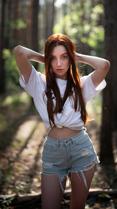 412x732 Lilly Model Redhead In Woods 5k 412x732 Resolution HD 4k ...