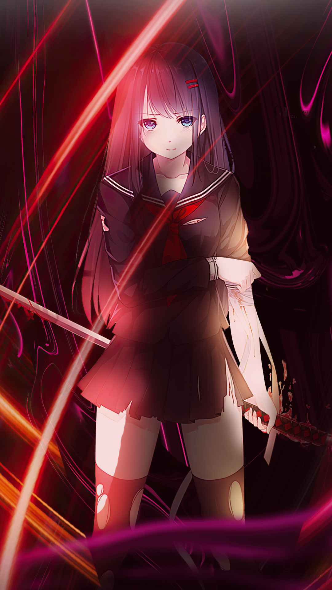 1080x1920 Little Upset Anime Girl With Sword 4k Iphone 7,6s,6 Plus ...