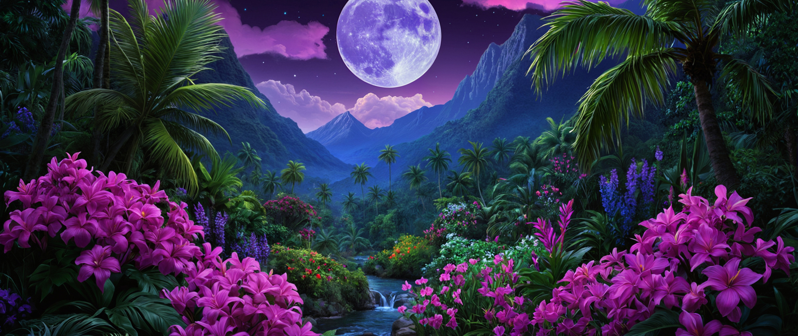 2560x1080 Lunar Bloom Jungle Under The Moonlight Wallpaper,2560x1080 ...