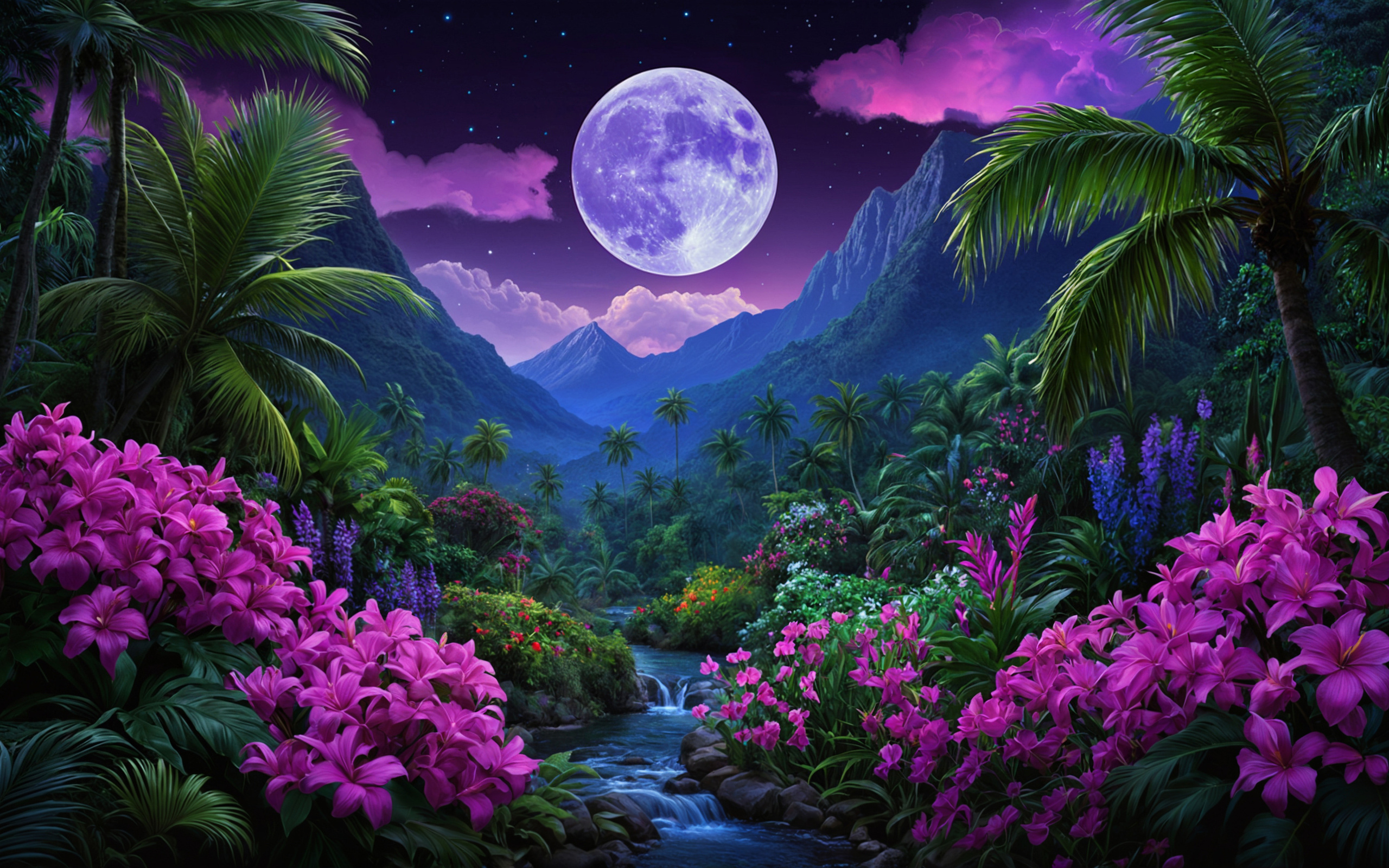 2560x1600 Lunar Bloom Jungle Under The Moonlight Wallpaper,2560x1600 ...