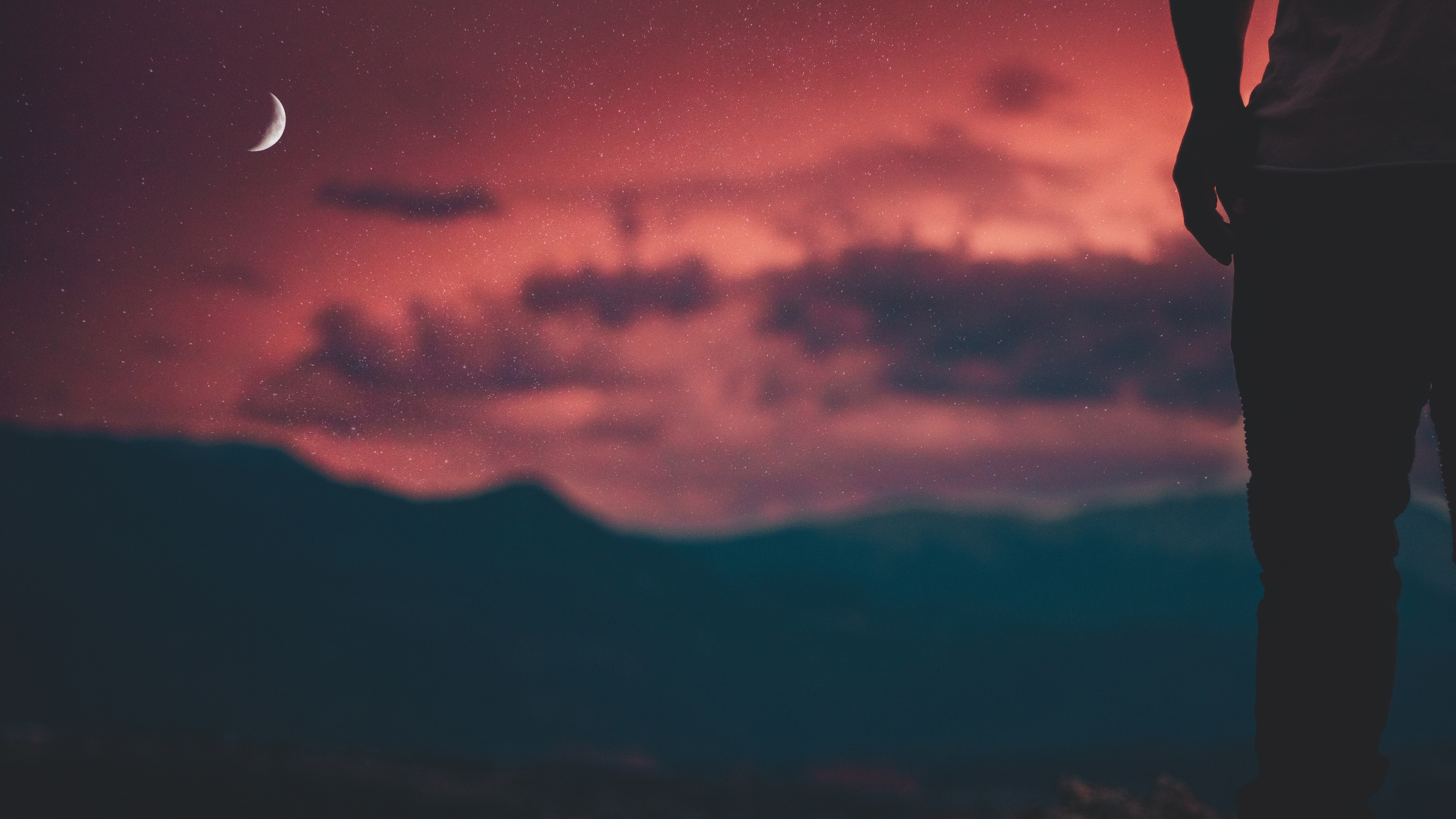 3840x2160 Man Standing Silhouette Red Sky Scenic Nature View 4K ,HD 4k ...