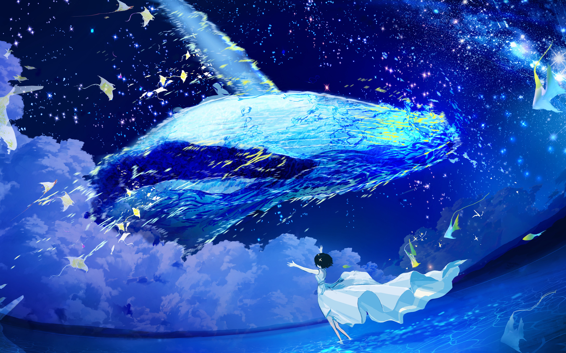 1920x1200 Manta Rays Flying Whales Anime Girl 1080P Resolution ,HD 4k ...
