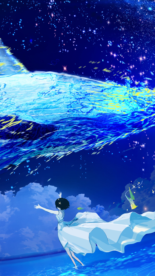 540x960 Manta Rays Flying Whales Anime Girl Wallpaper,540x960 ...