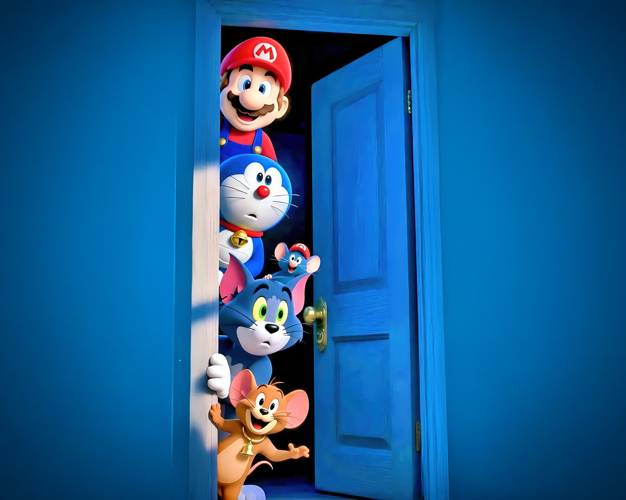 1280x1024 Mario Doraemon Tom And Jerry Blue Door Adventure Wallpaper ...