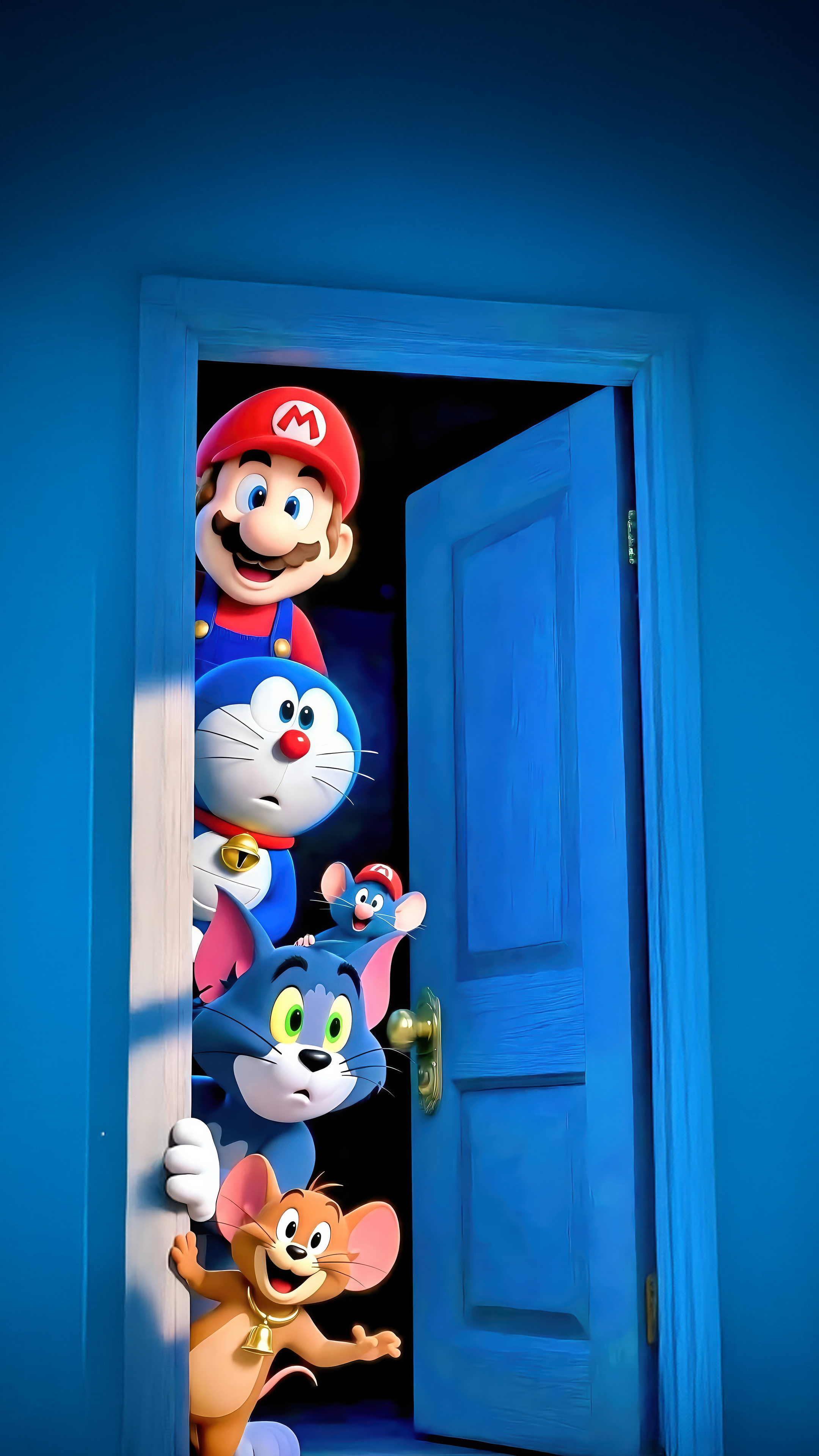 2160x3840 Mario Doraemon Tom And Jerry Blue Door Adventure Sony Xperia ...