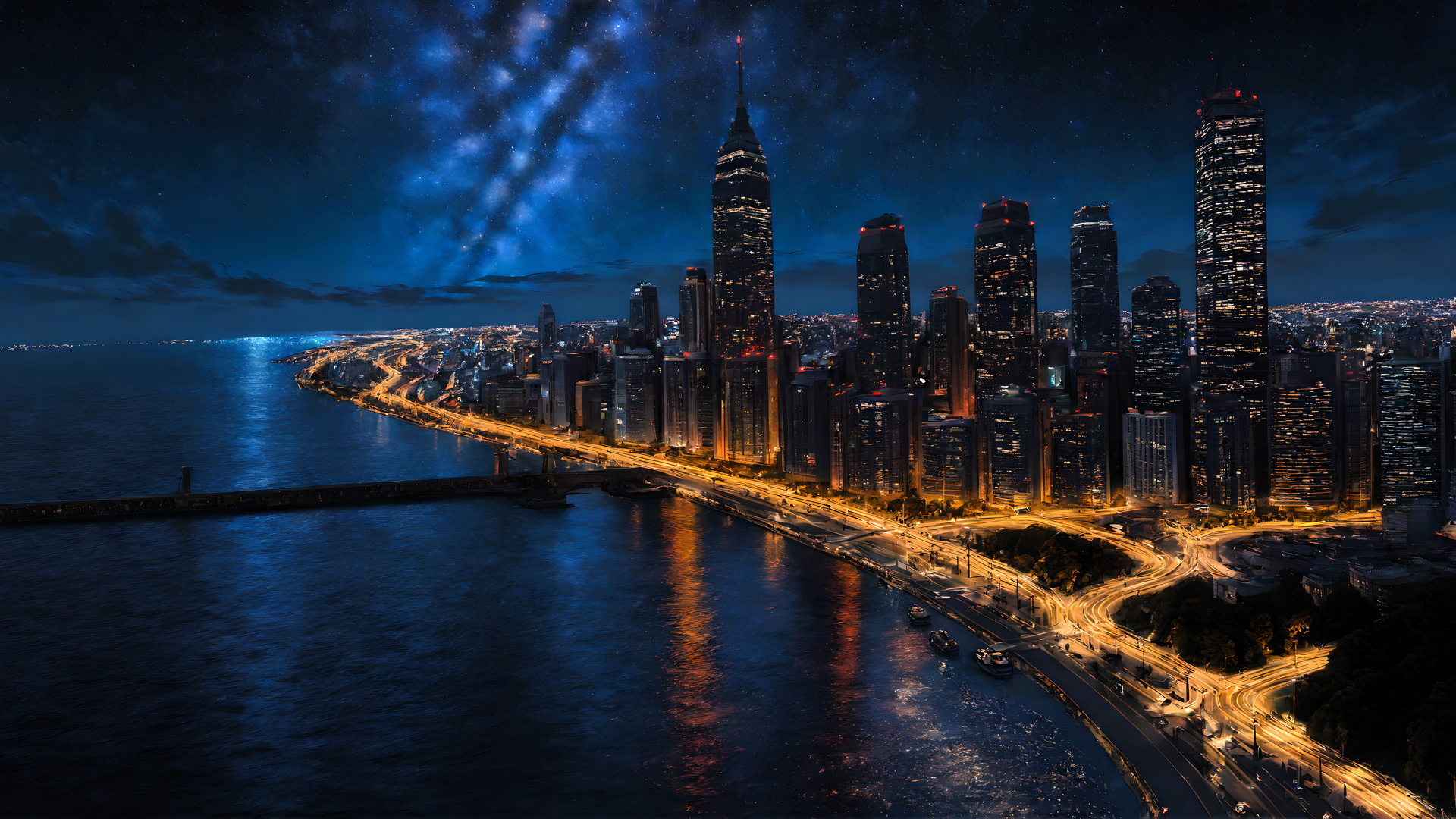 1920x1080 Metropolis Glowing City Under Starlit Sky Laptop Full HD ...