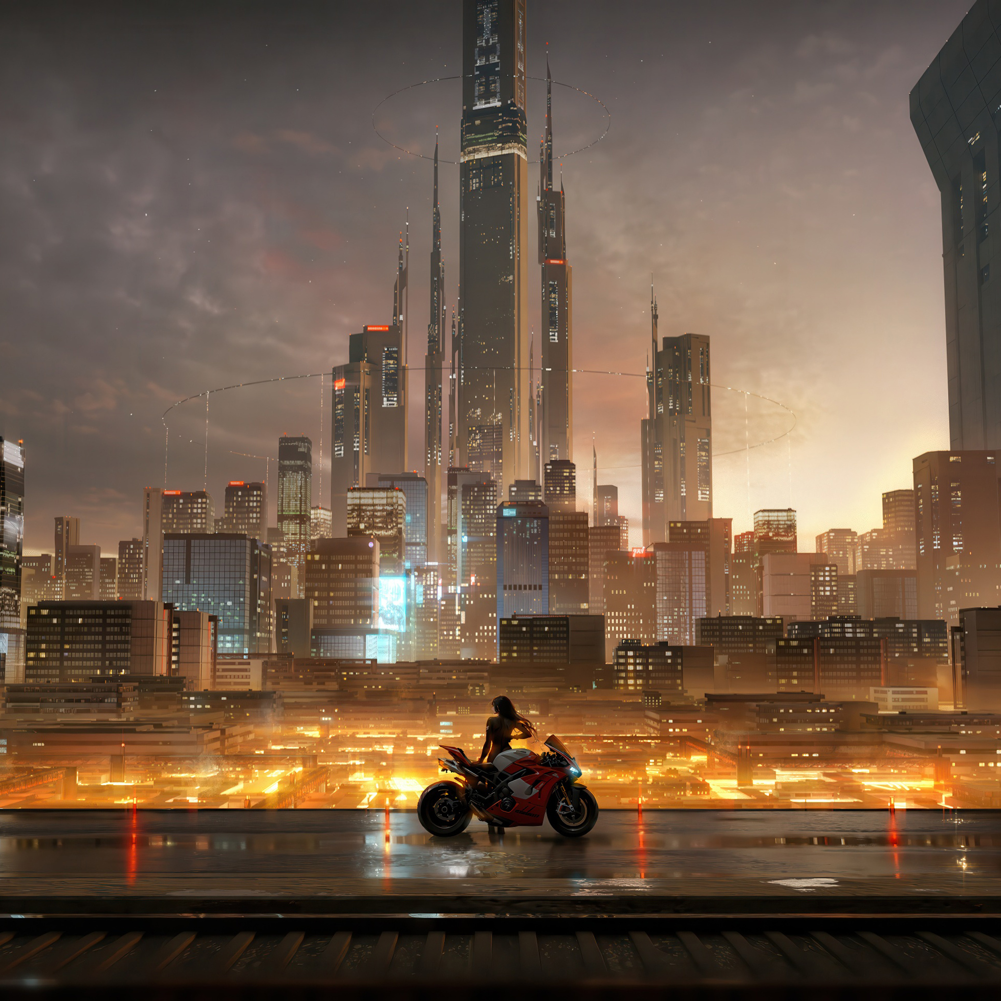 2048x2048 Midnight Velocity Sleek Rider In The Golden City Ipad Air ,HD ...