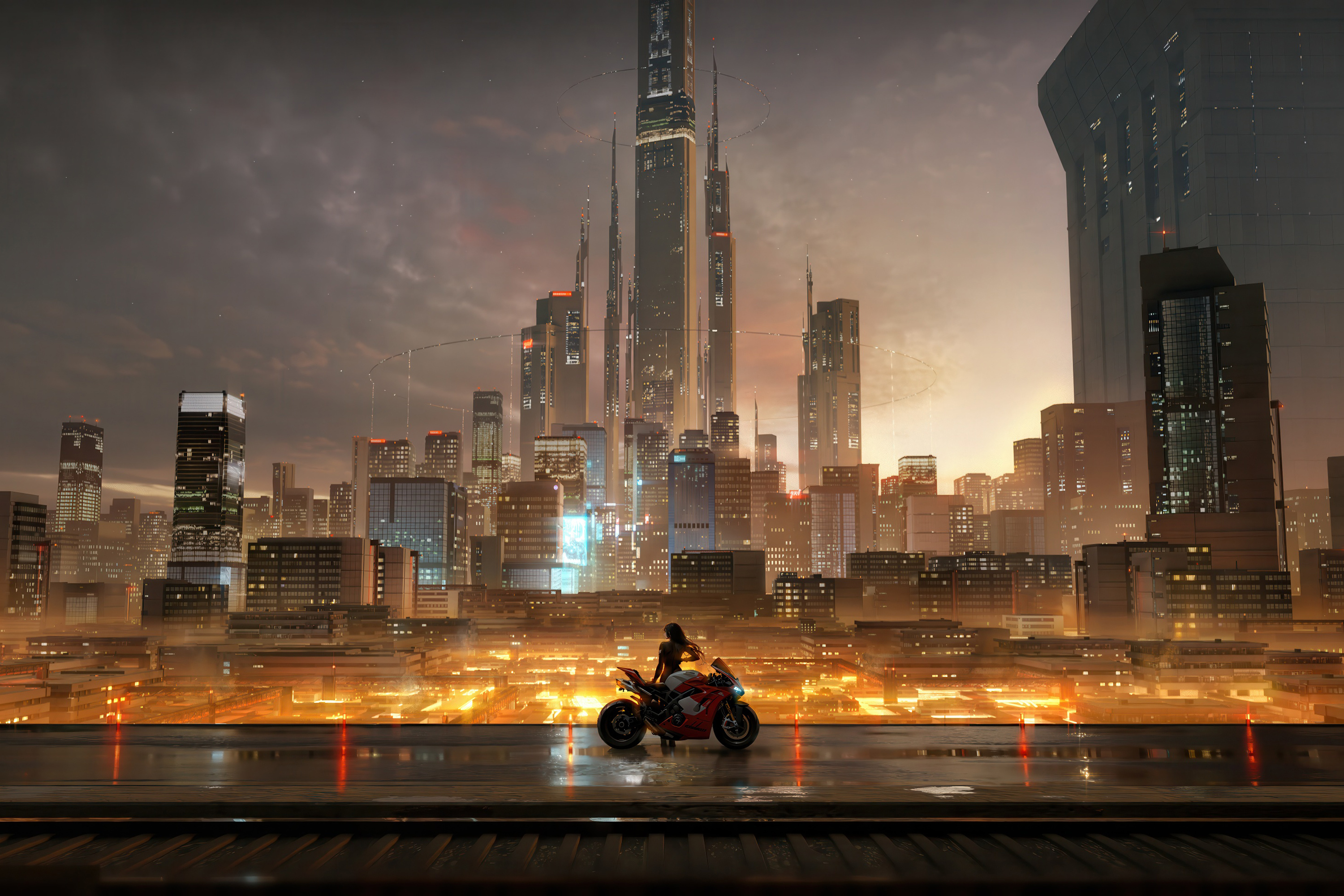 3000x2000 Midnight Velocity Sleek Rider In The Golden City Wallpaper ...
