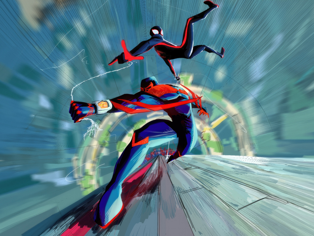 1024x768 Miles Morales And Spider Man 2099 Takes Flight Wallpaper ...