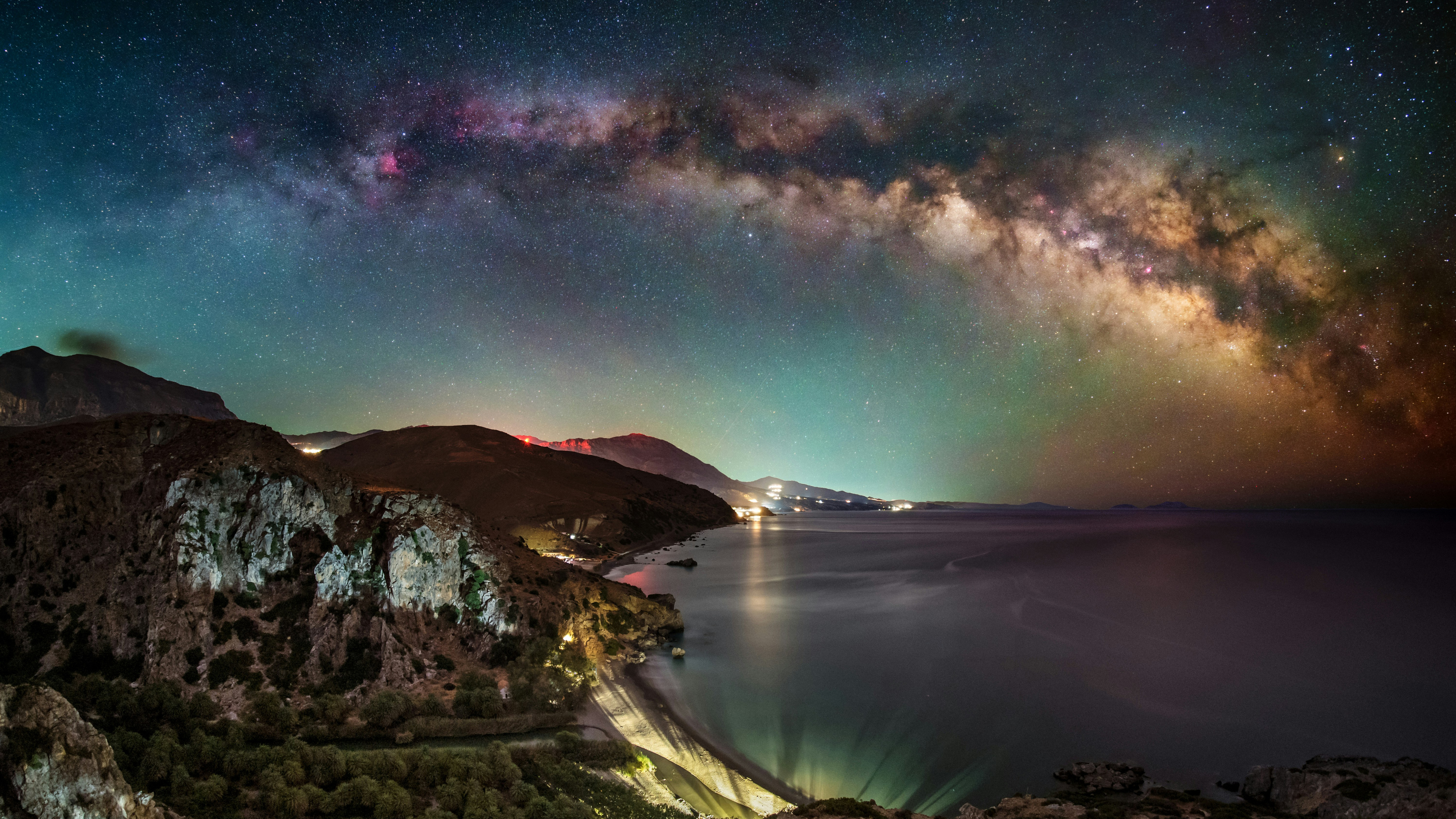 3840x2160 Milky Way Arch Over Coastal Paradise Crete Griechenland 4K ...