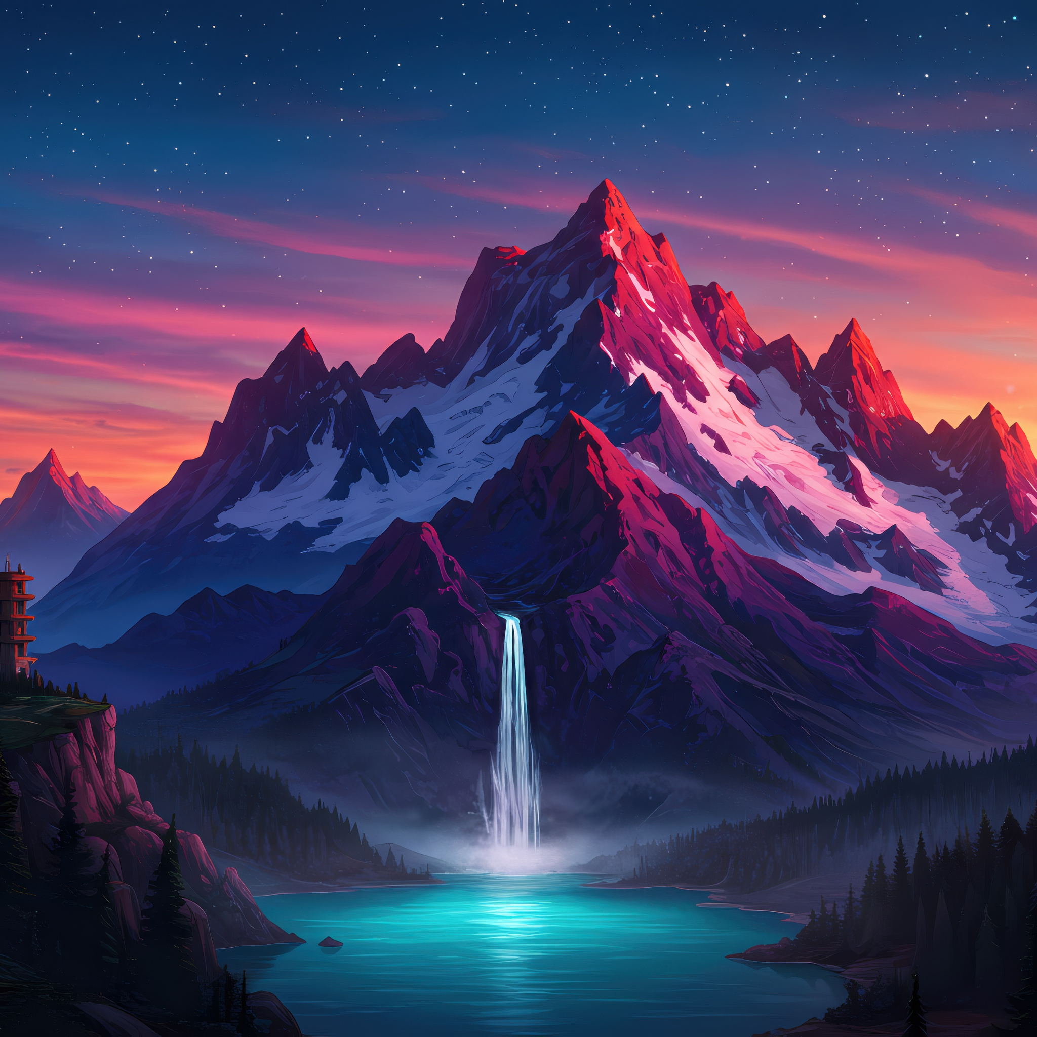 2048x2048 Minimal Waterfall In Mountains Scenery Beautiful 5k Ipad Air ...