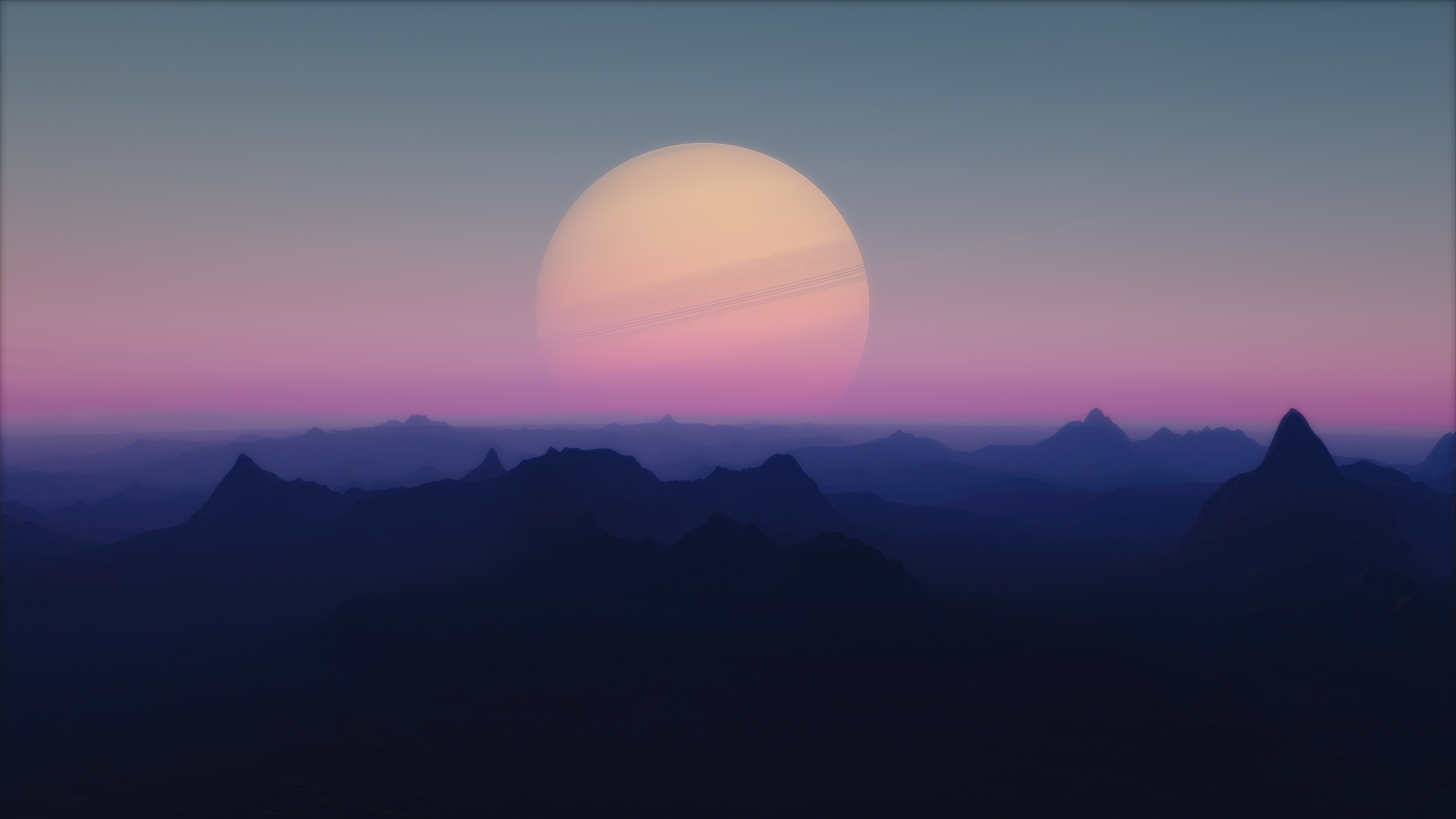 2560x1440 Moon In The Close Orbit With Ringed Gas 5k 1440P Resolution ...