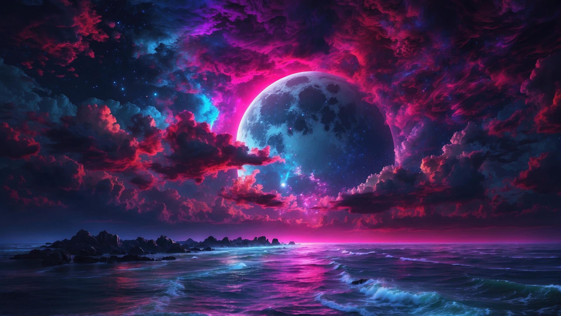 1920x1080 Neon Glow Under Midnight Moon Laptop Full HD 1080P ,HD 4k ...