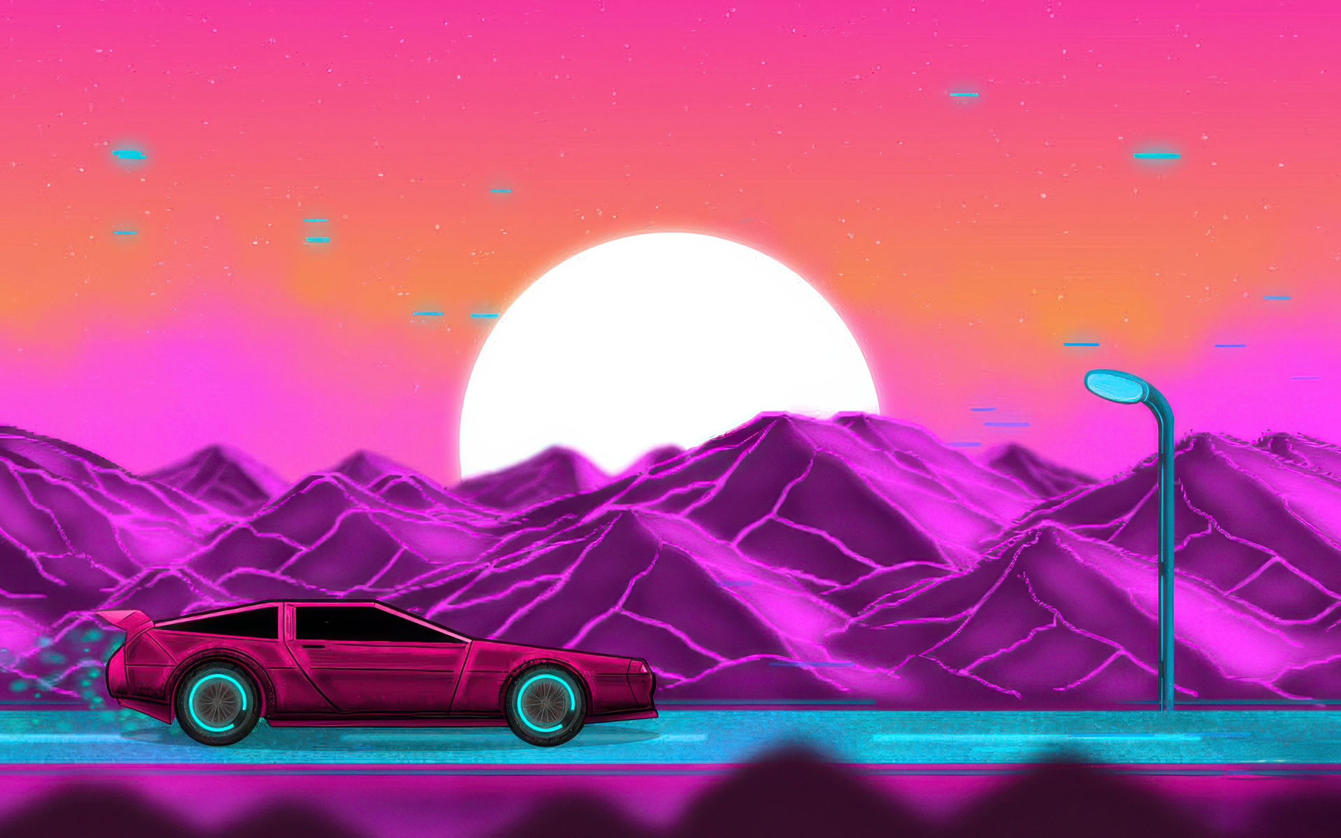 1920x1200 Neon Highway Synthwave Car In Mountains 1080P Resolution ,HD ...