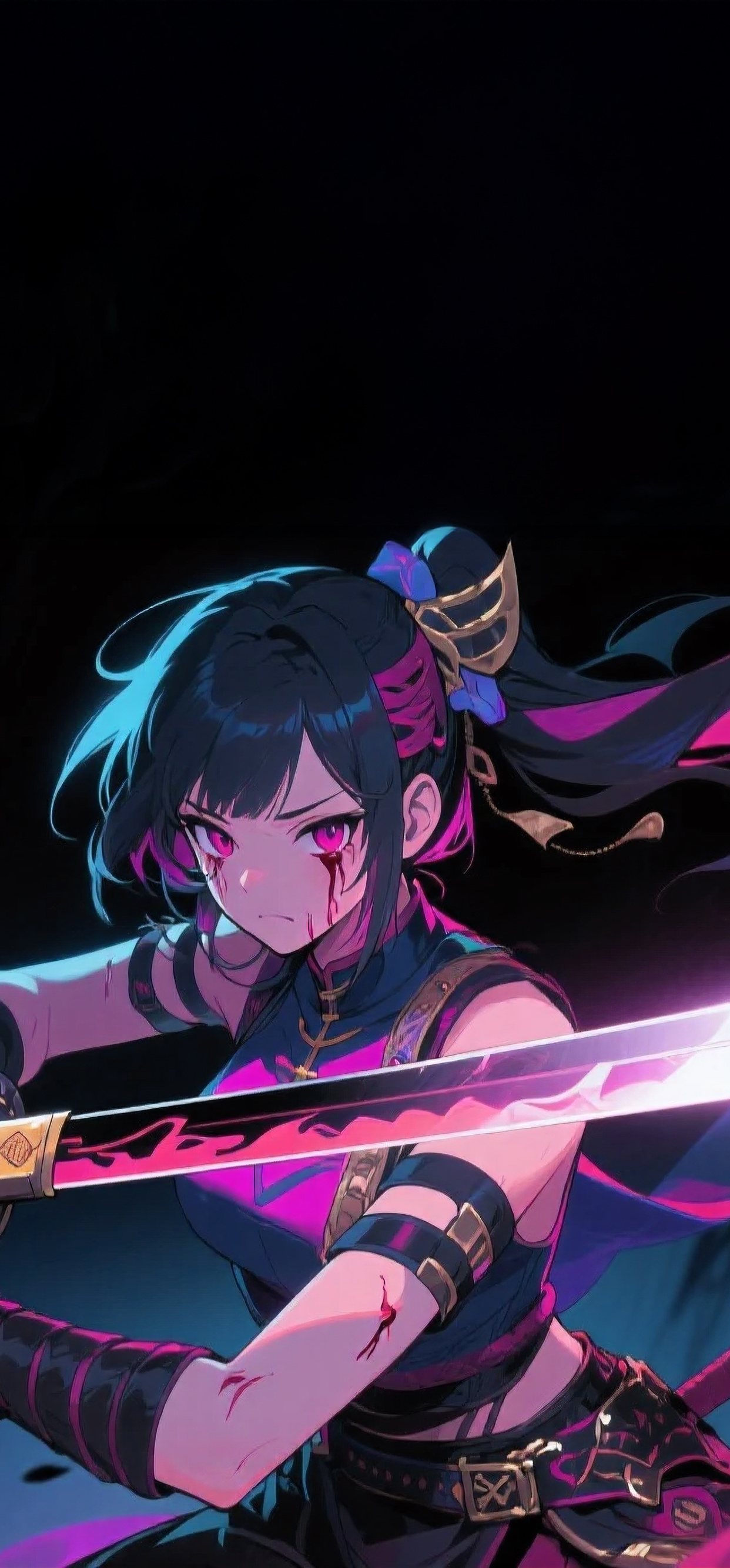 1242x2668 Neon Samurai Warrior With Pink And Blue Glowing Katana Iphone ...