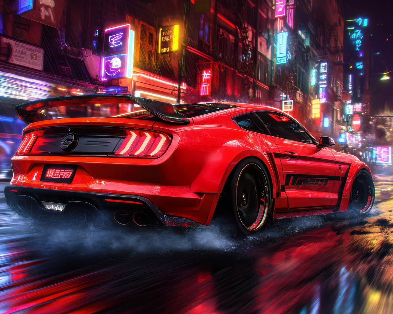 1280x1024 Neon Street Red Mustang Wallpaper,1280x1024 Resolution HD 4k ...