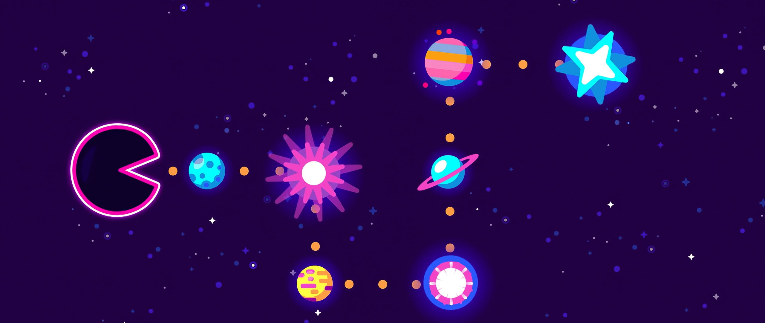 2560x1080 Pacman Eating Planets 4k Wallpaper,2560x1080 Resolution HD 4k ...