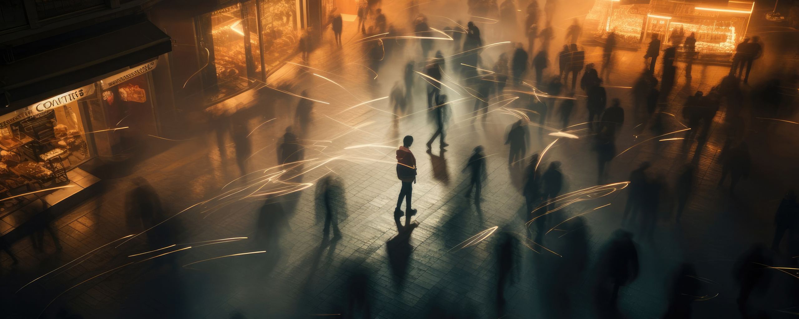 2560x1024 Person Standing Still In A Fast Moving Crowd Wallpaper ...