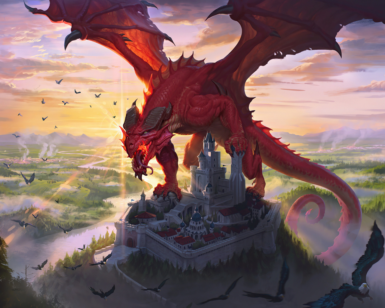 1280x1024 Red Dragon At Castle Wallpaper,1280x1024 Resolution HD 4k ...