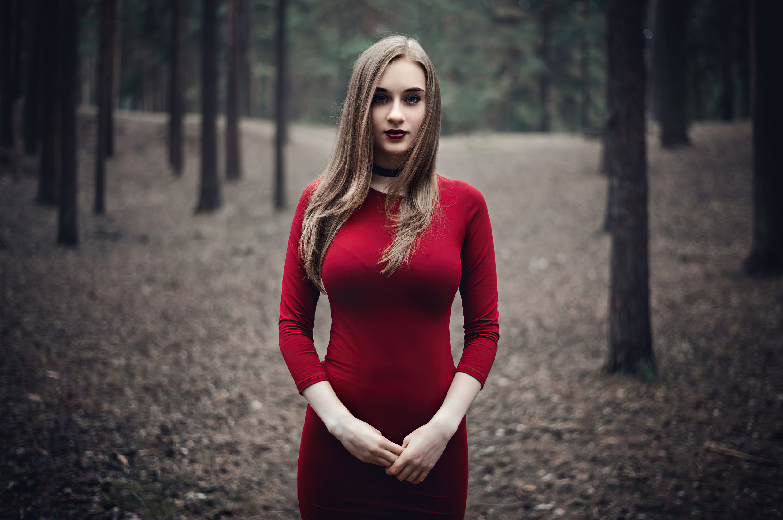 2560x1700 Red Dress Blonde Girl Outdoor Chromebook Pixel Hd 4k