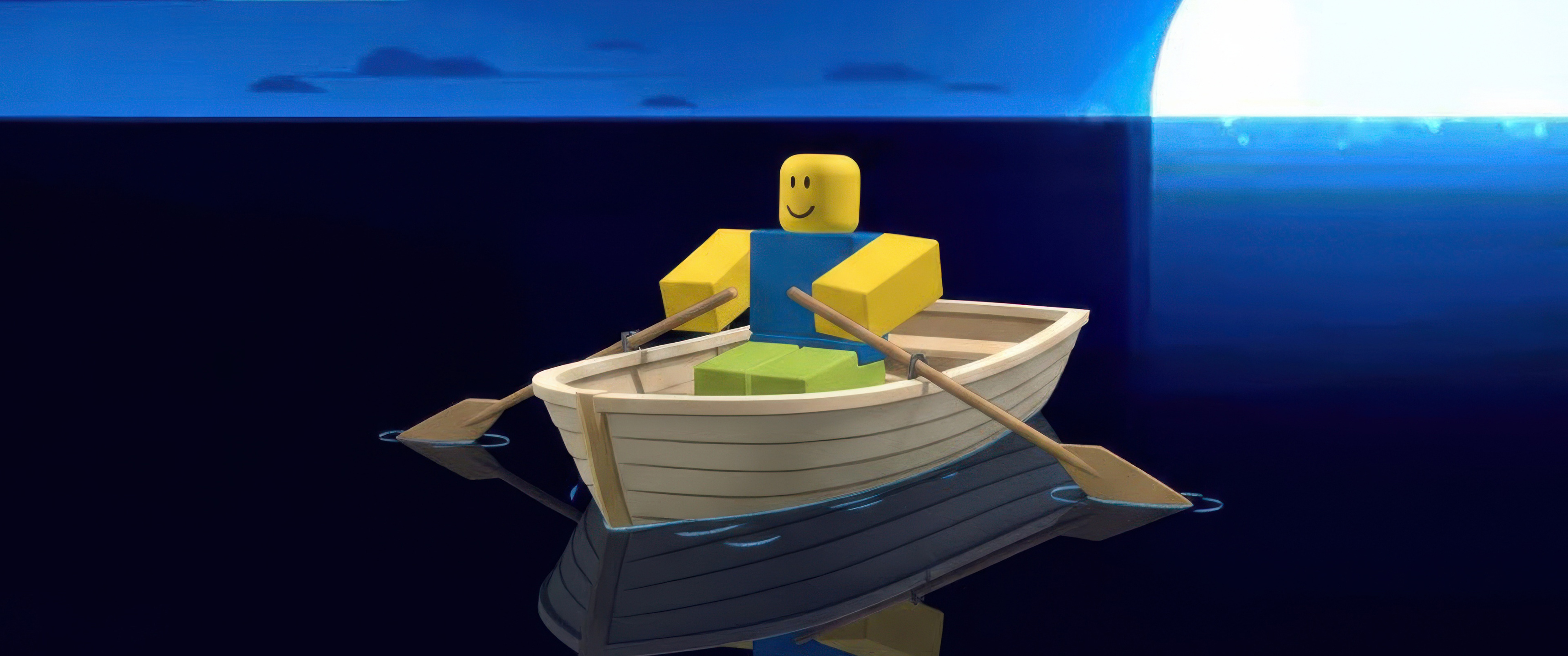 3440x1440 Roblox Is Rowing His Boat At The Sea In Night UltraWide Quad ...