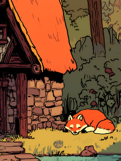240x320 Serene Lonely Fox Resting Near Cottage Nokia 230, Nokia 215 ...