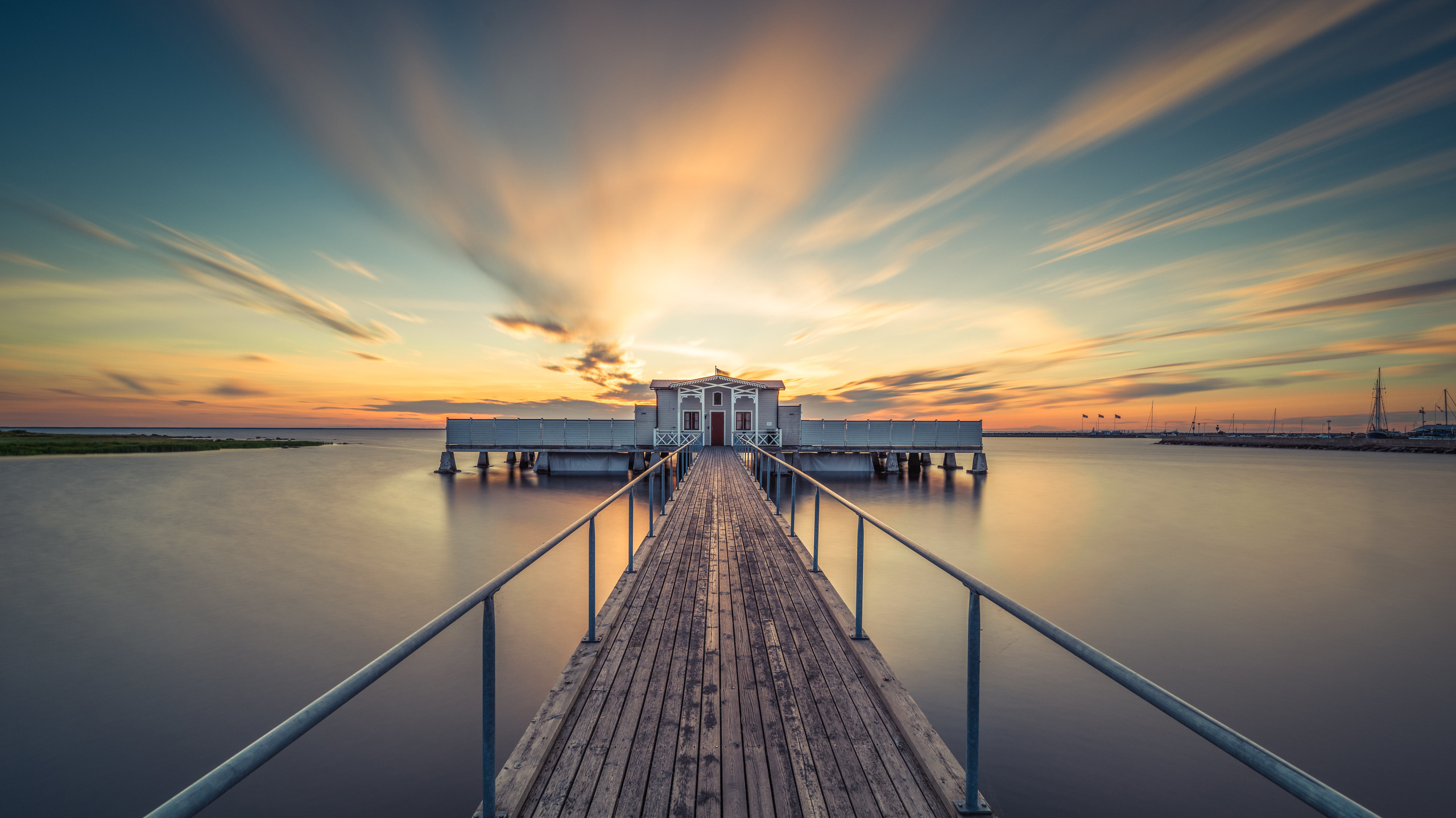 2560x1440 Serenity Bridge Calm Sunset Pier 1440P Resolution ,HD 4k Wallpapers,Images,Backgrounds ...