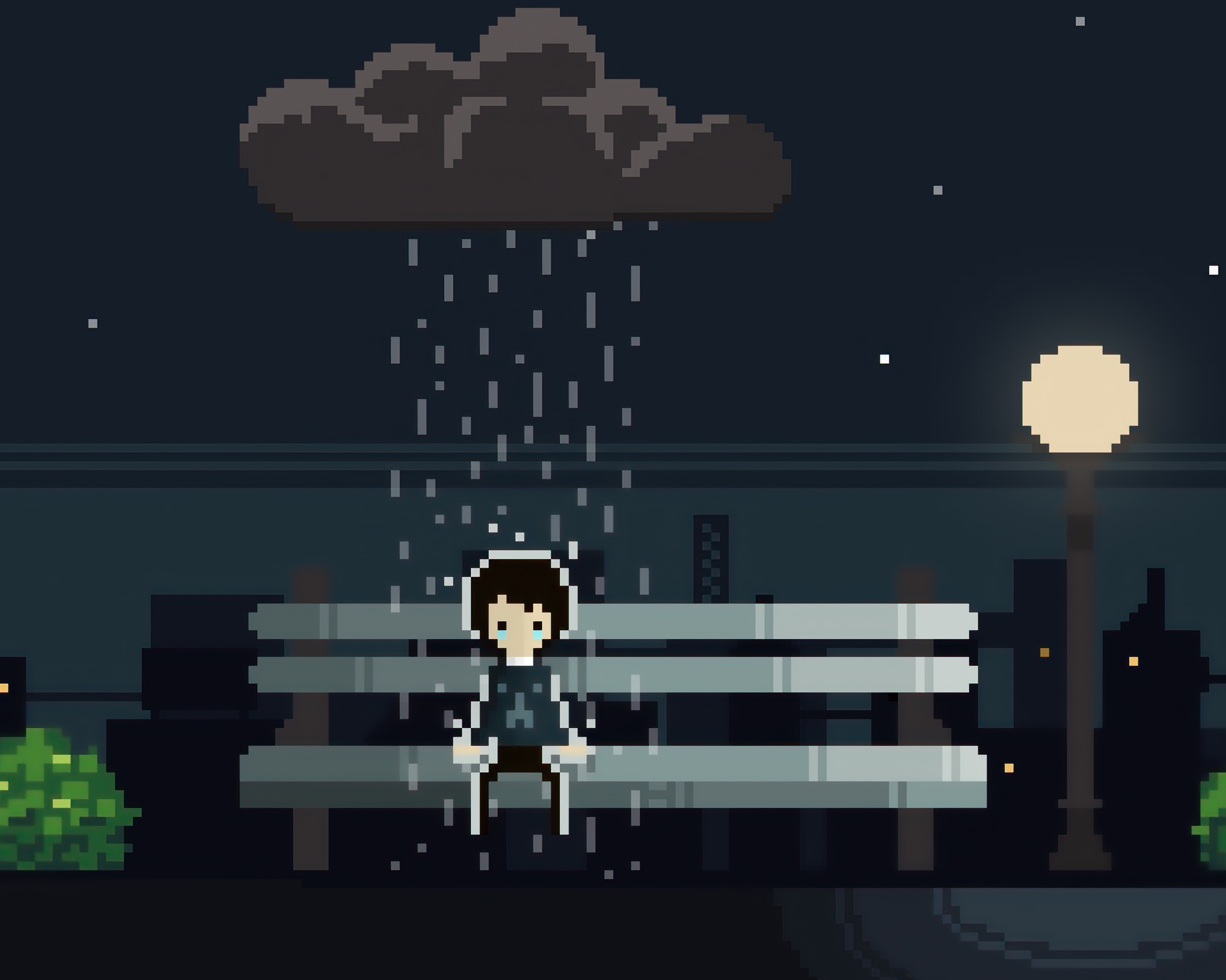 2560x2048 Sitting On Bench Alone 8 Bit Moon 2560x2048 Resolution HD 4k ...