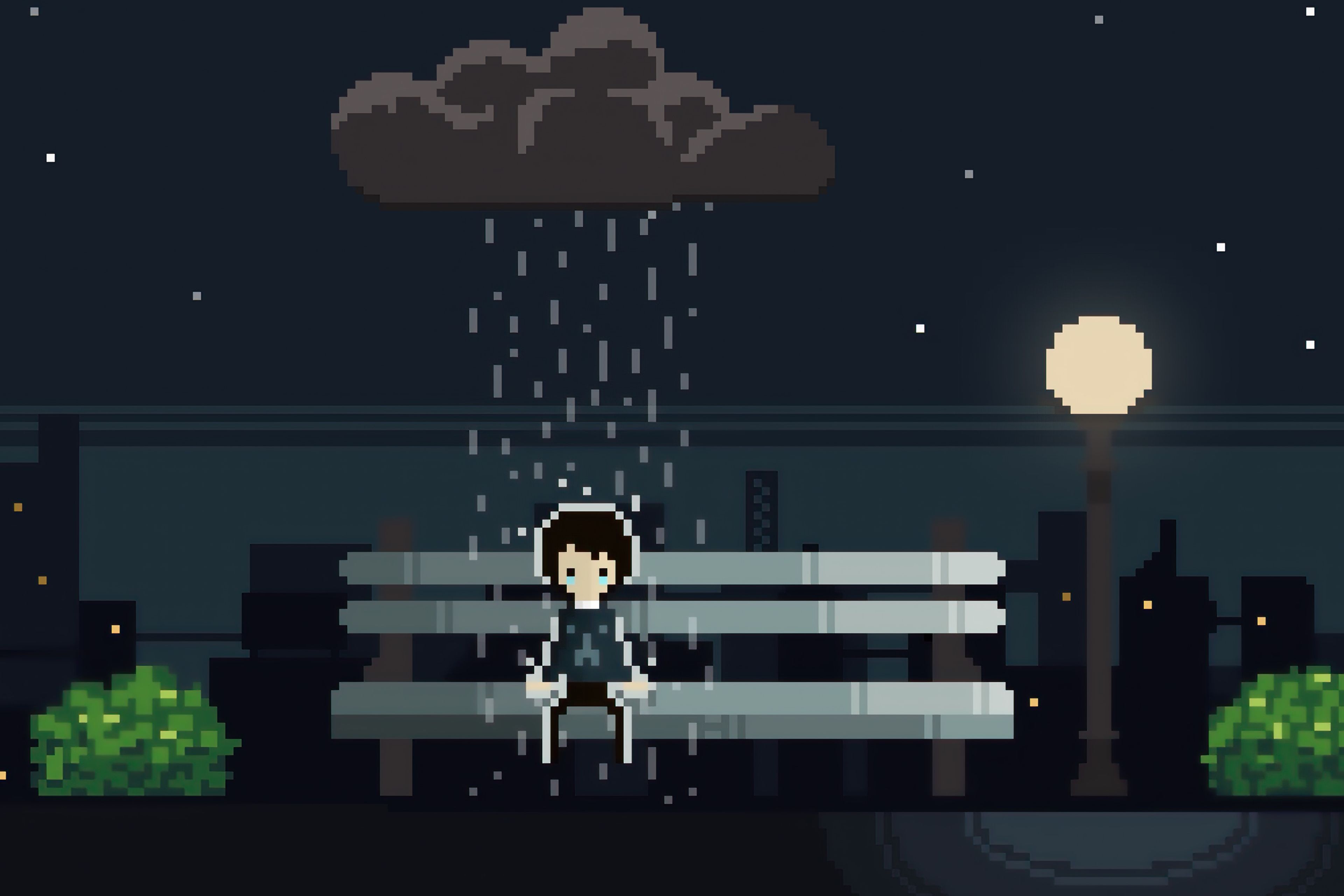 3840x2560 Sitting On Bench Alone 8 Bit Moon 3840x2560 Resolution HD 4k ...