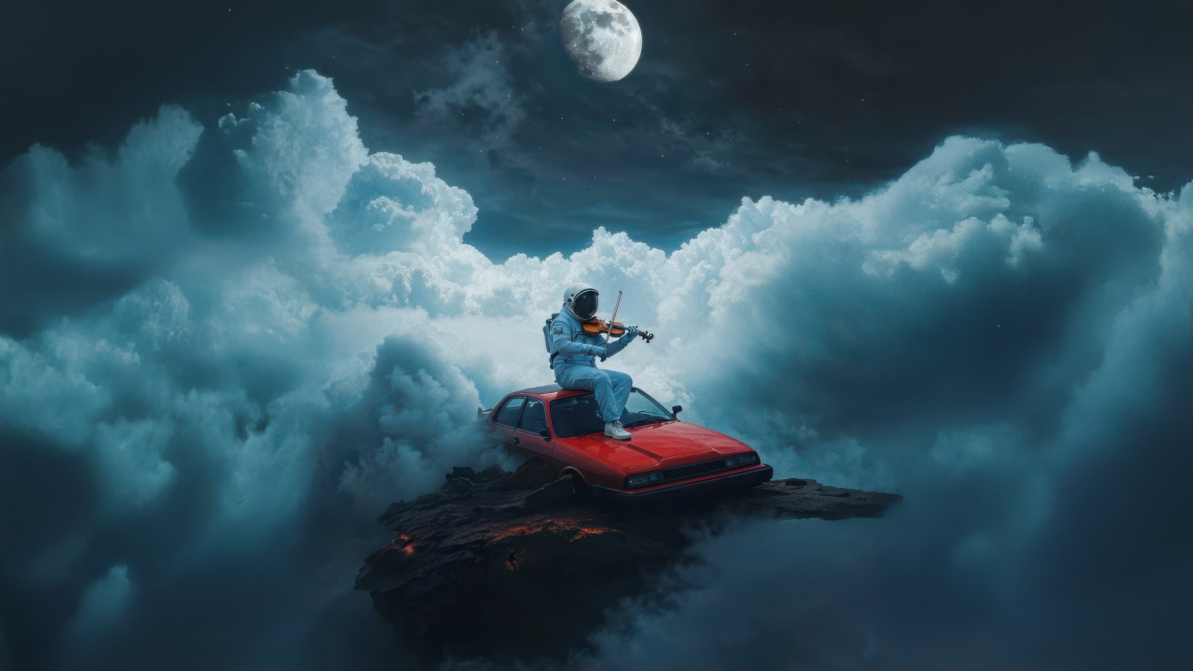 3840x2160 Space Musician Red Car In The Clouds 4K ,HD 4k Wallpapers ...