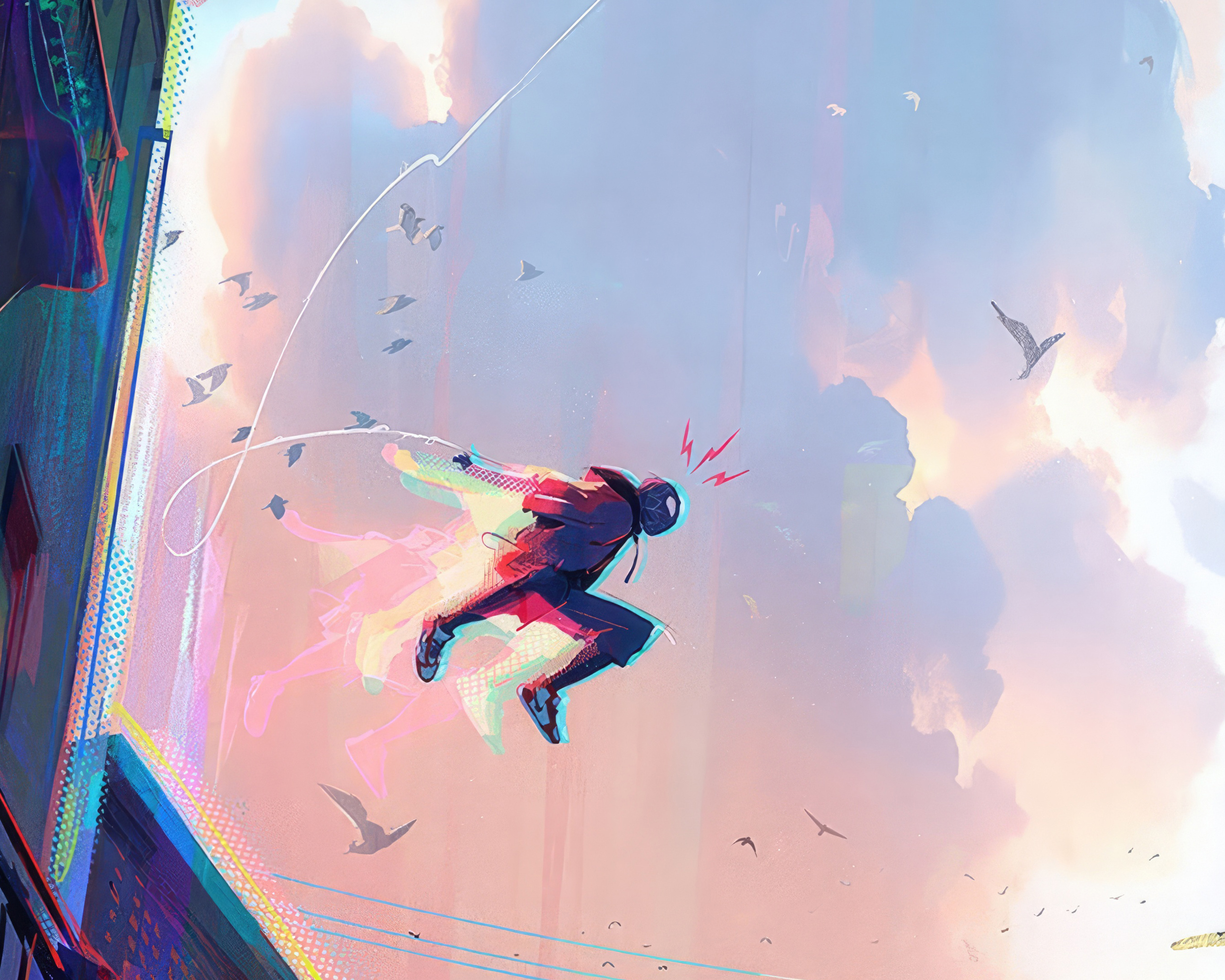 2560x2048 Spiderman Jumping Through Buildings Comic Art 4k 2560x2048 ...