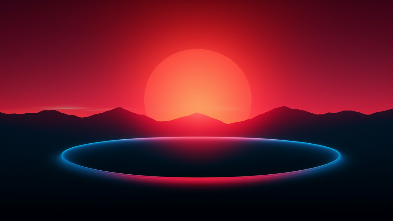 1280x720 Sun Setting Over Mountains Neon Light 8k 720P ,HD 4k ...