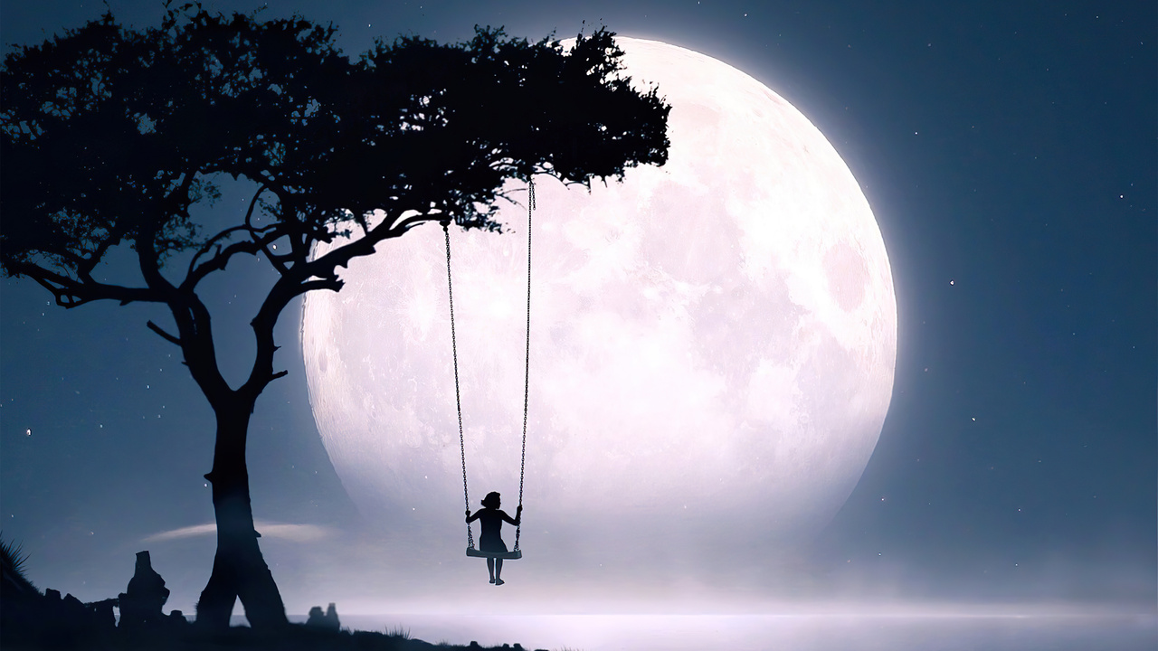 1280x720 Swing Moon Girl Alone 720P ,HD 4k Wallpapers,Images ...