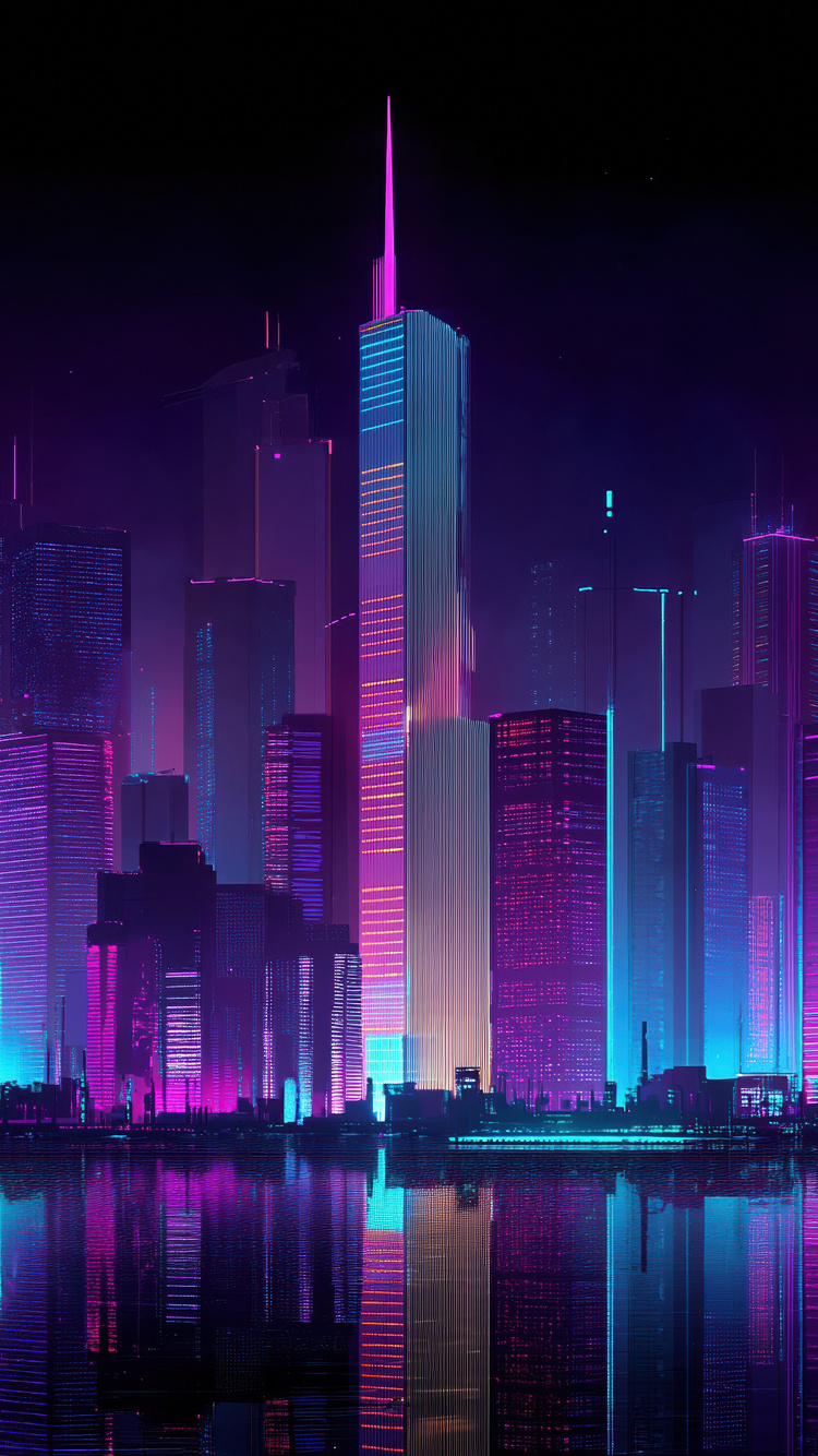 750x1334 Synthwave City Of Lights iPhone 6, iPhone 6S, iPhone 7 ,HD 4k ...