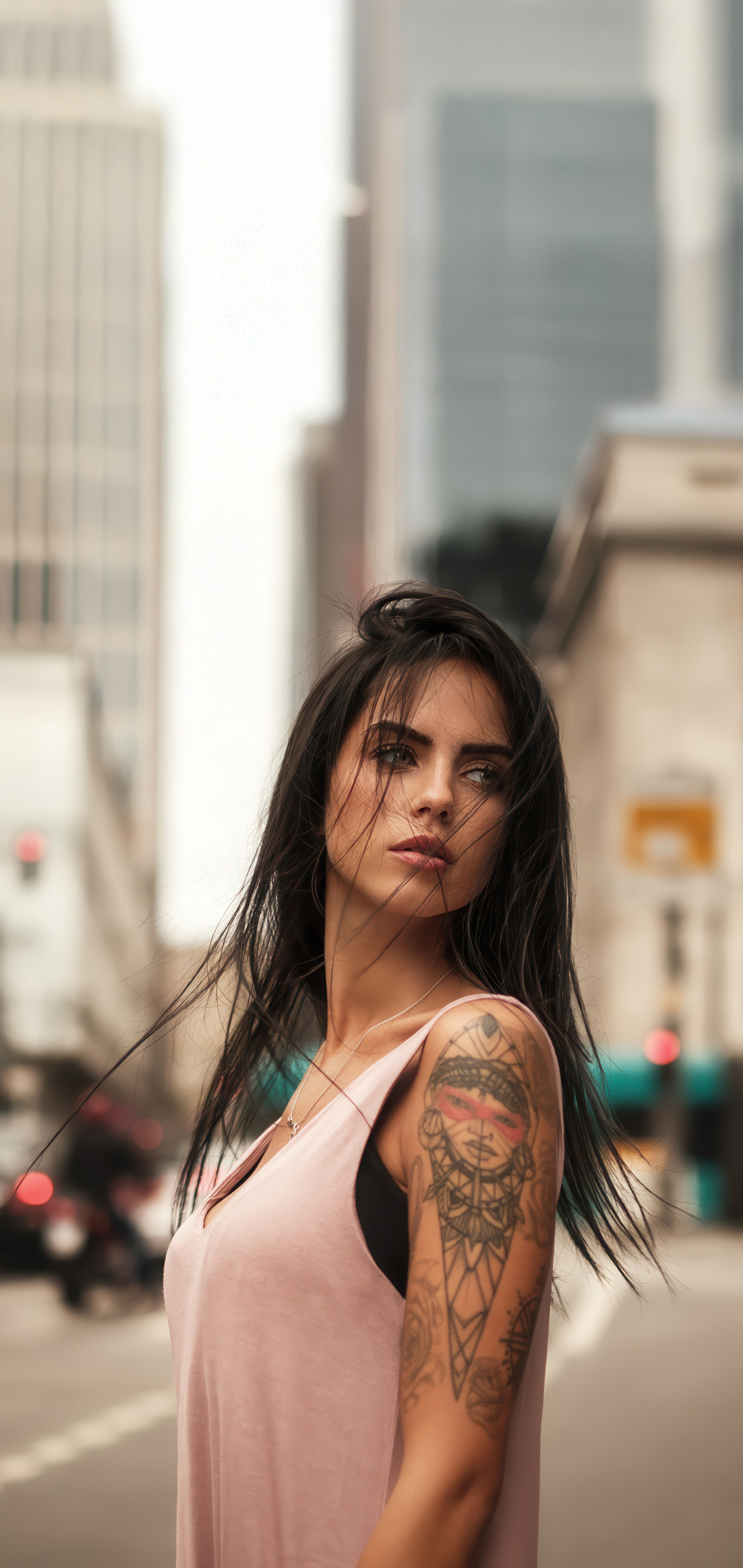 1080x2280 Tattoo Girl In New York Street One Plus 6,Huawei p20,Honor ...