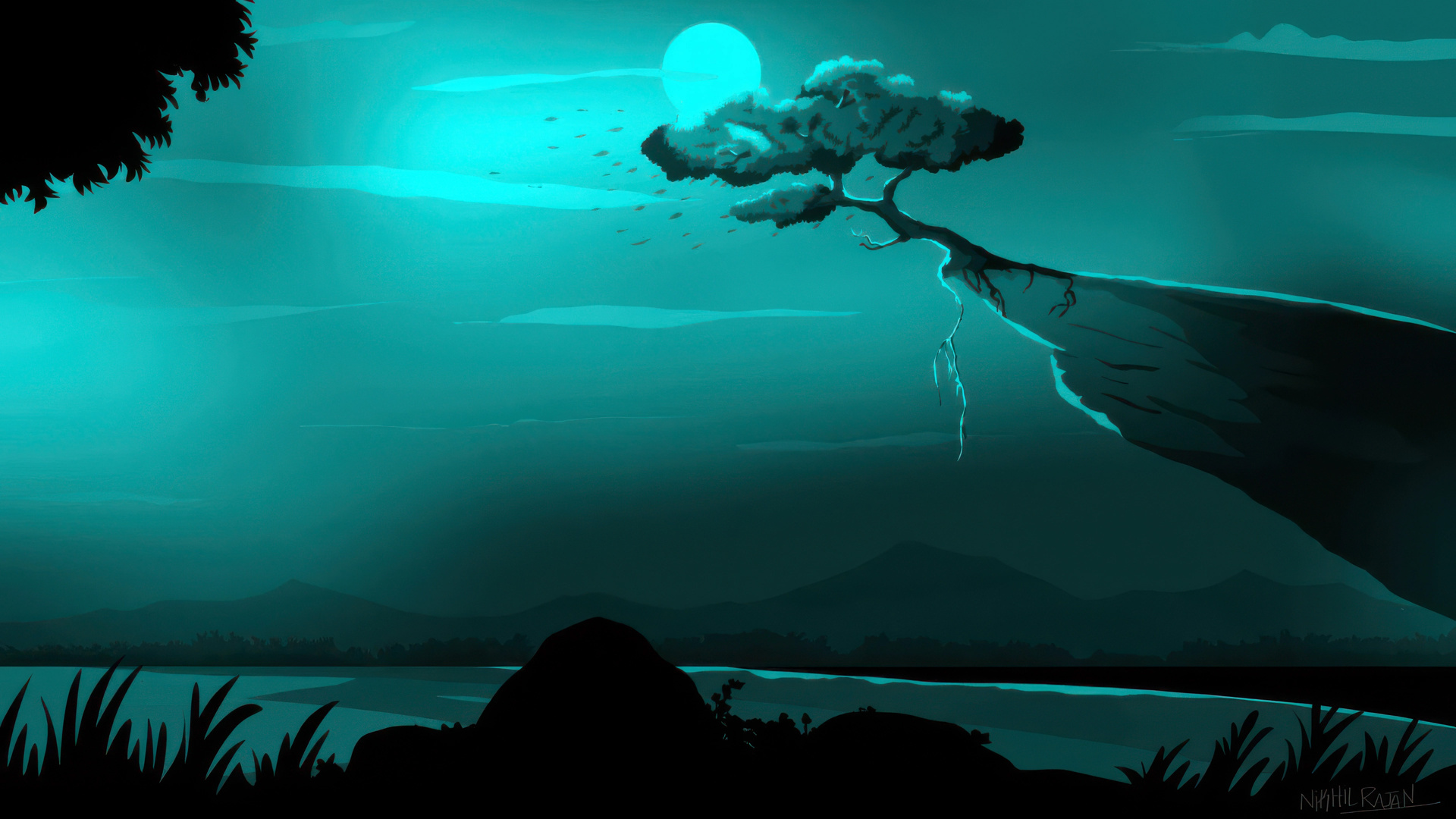 1920x1080 Teal Landscape With Tree Laptop Full HD 1080P ,HD 4k ...