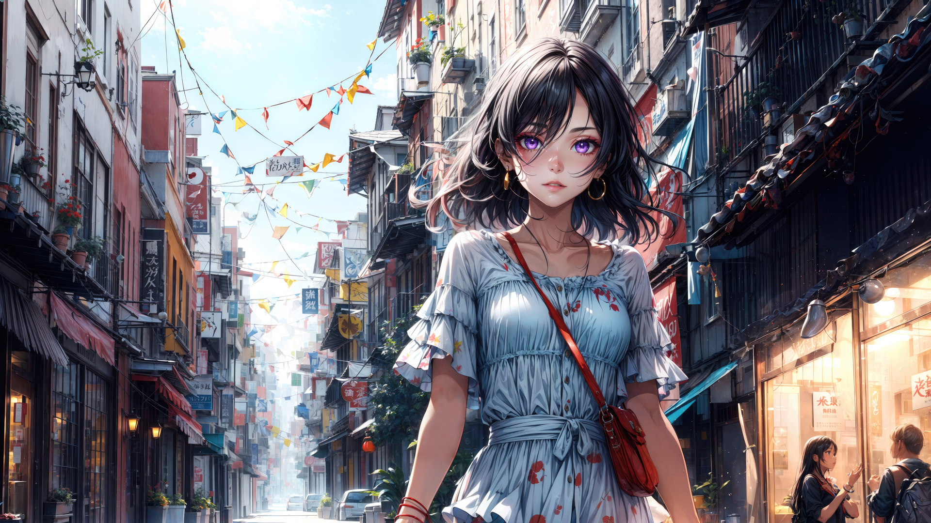 1920x1080 Urban Explorer Anime Girl With Short Hair Takes A Walk Laptop ...