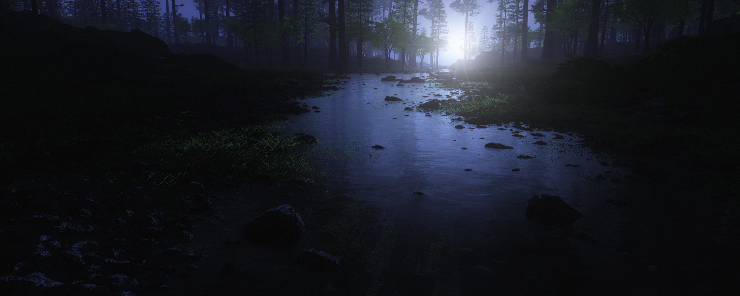 2560x1024 Water Stream Night Forest 4k Wallpaper,2560x1024 Resolution ...