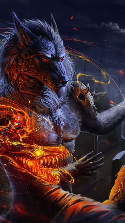 412x732 Werewolf Vs Man Flame Night Skull 412x732 Resolution HD 4k ...