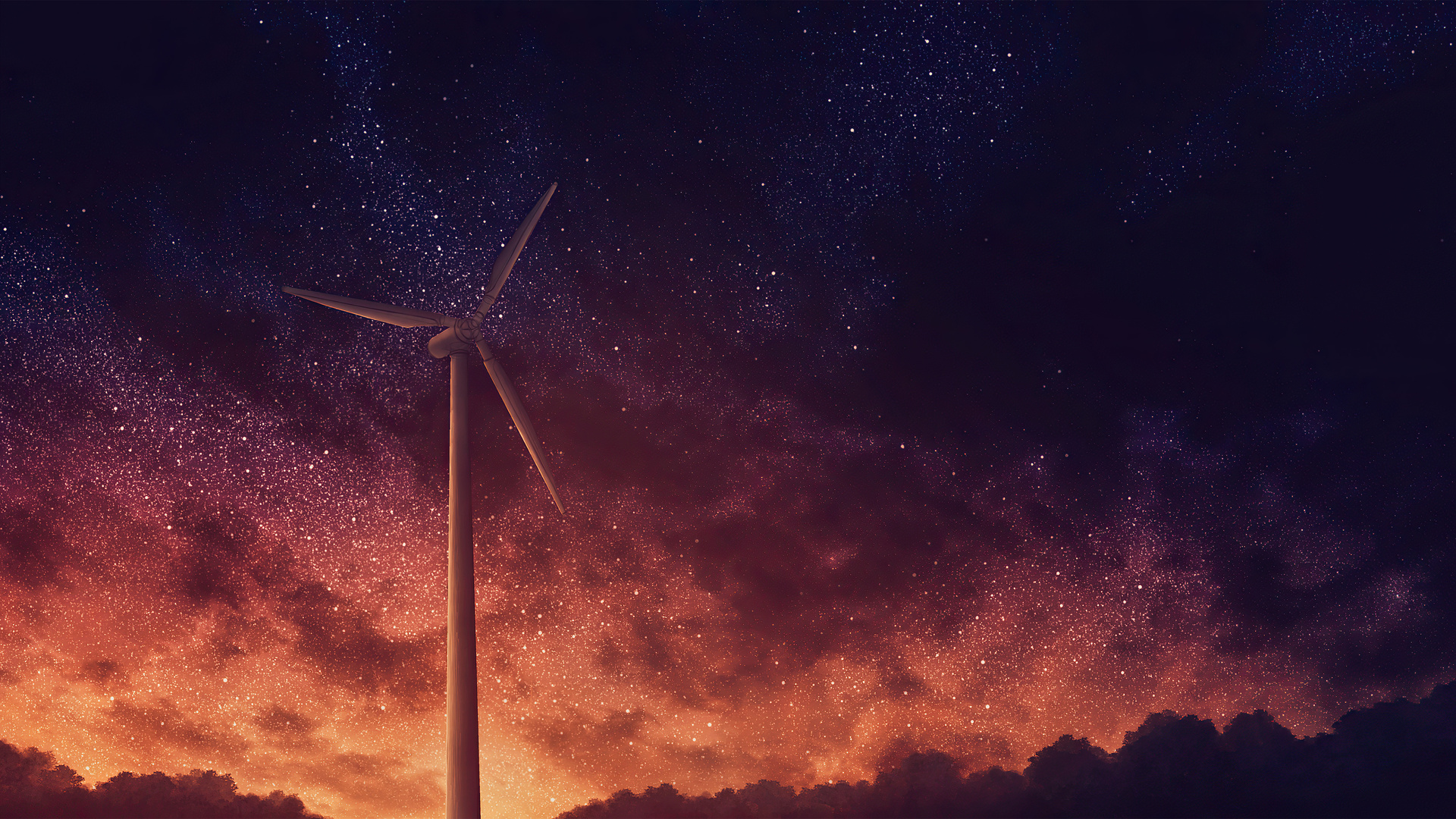 1920x1080 Wind Turbine Stars Night Art 4k Laptop Full HD 1080P ,HD 4k ...