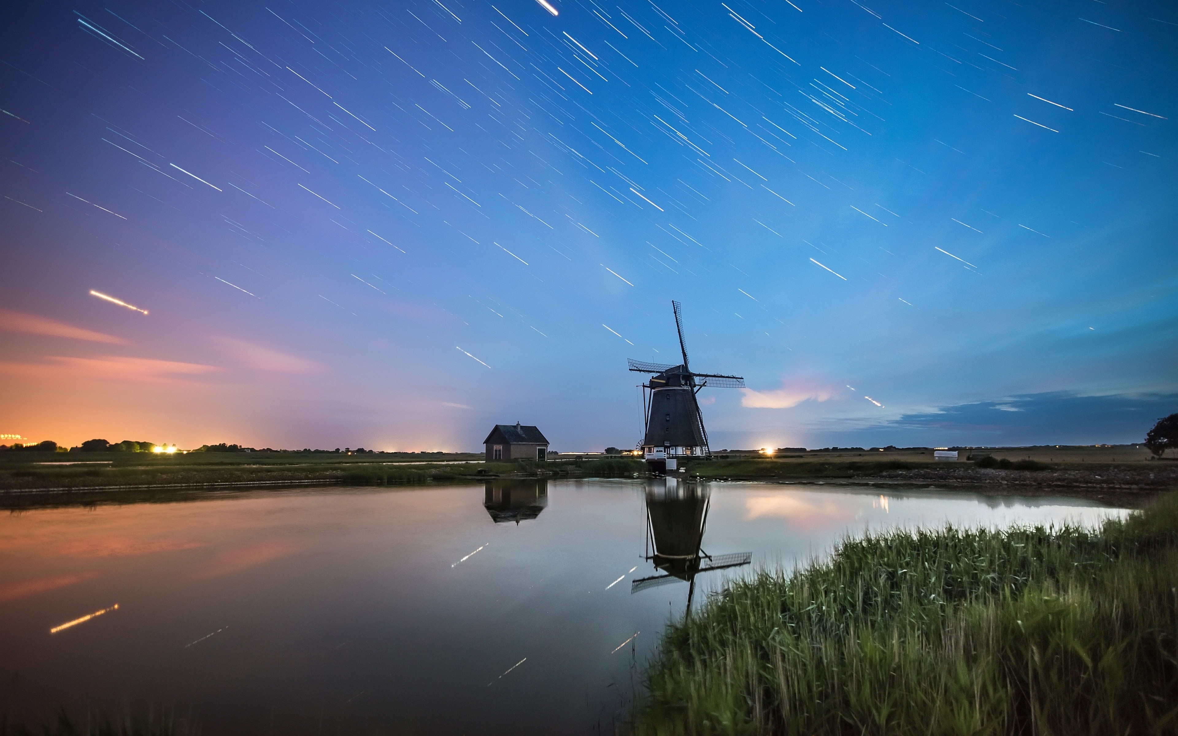3840x2400 Windmill Water Reflection Lake Sky 4K ,HD 4k Wallpapers ...