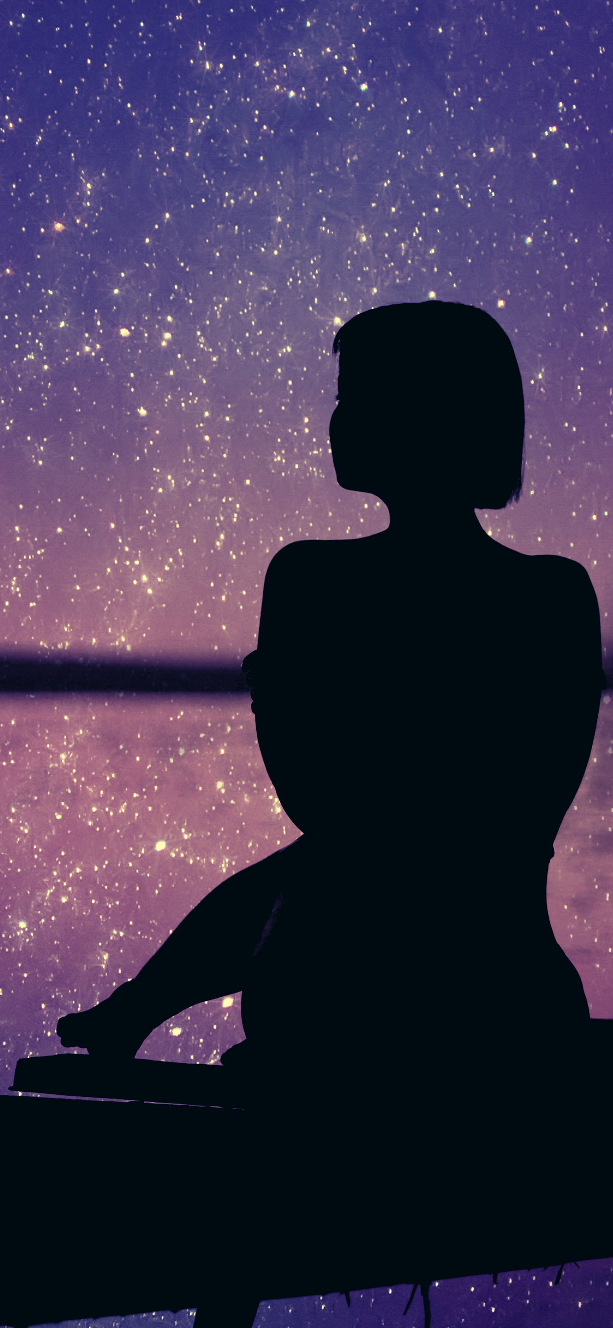 1242x2688 Woman Silhouette Background Sunset Stars 4k 5k Iphone XS MAX ...