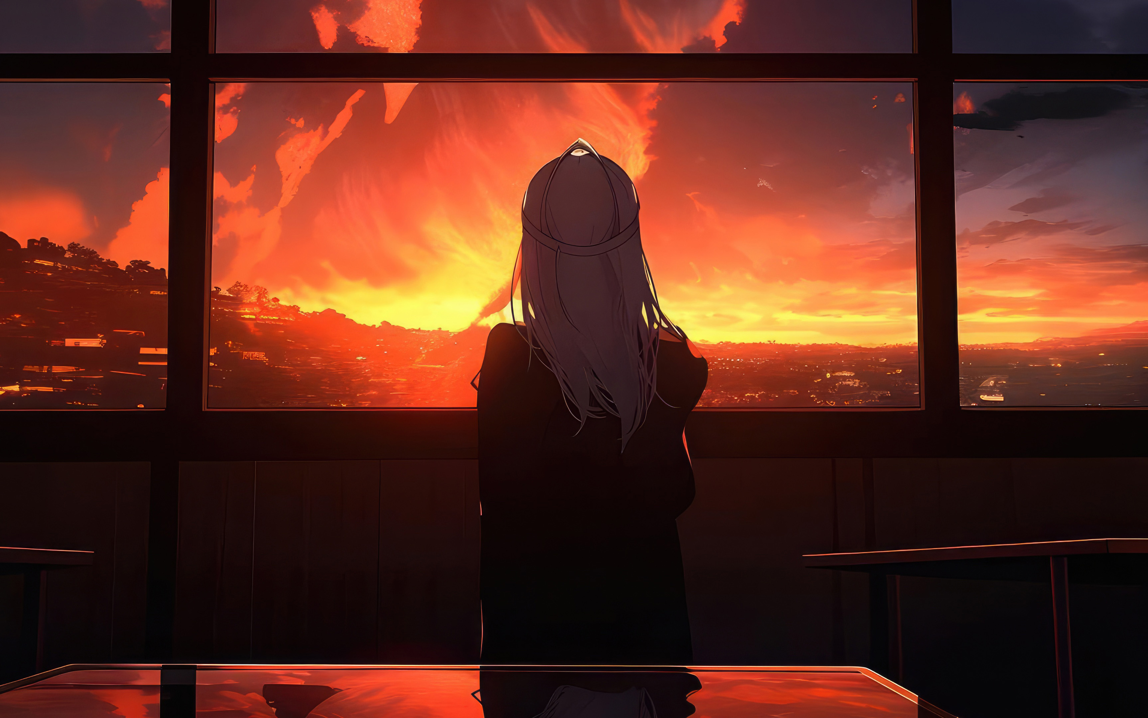 3840x2400 Worlds Beyond Glass Anime Girl Window View 4K ,HD 4k ...